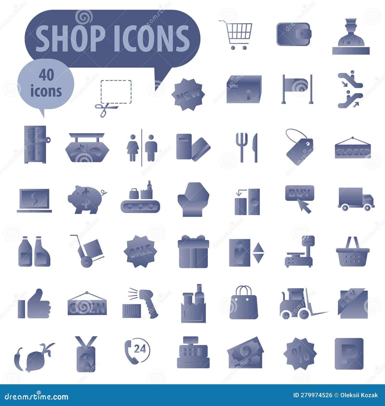 Market Vector Graphics. Icons Used in Supermarkets in a Light Blue ...