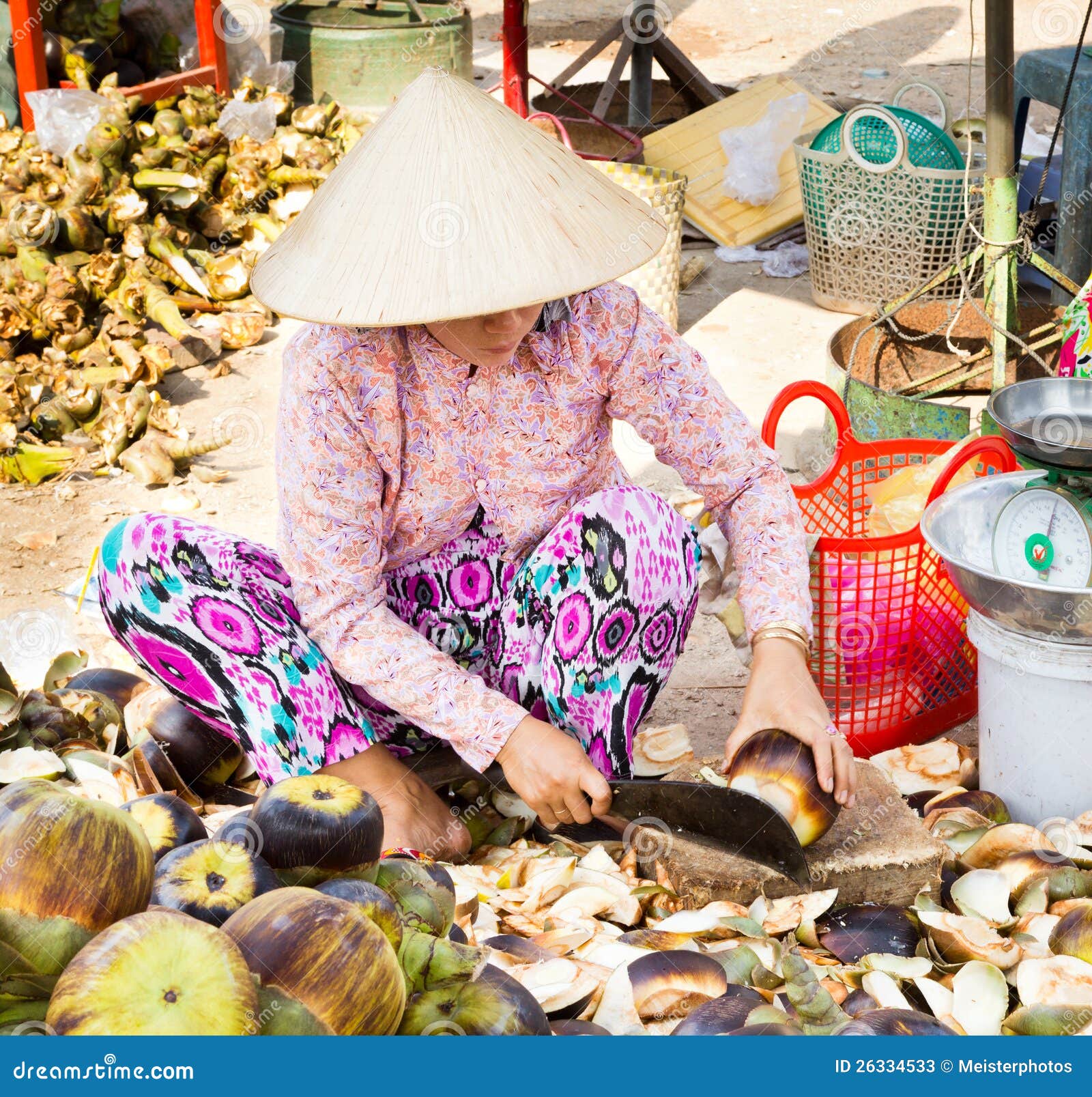 Selling Nata De Coco And Seaweed In Blue Plastic Bucket At Traditional ...