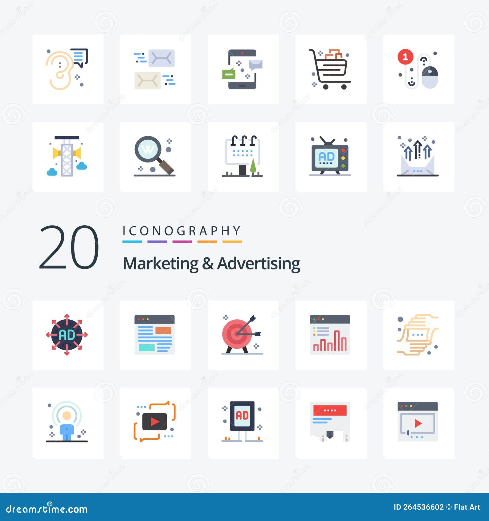 20 Marketing and Advertising Flat Color Icon Pack Like Chart Analysis ...