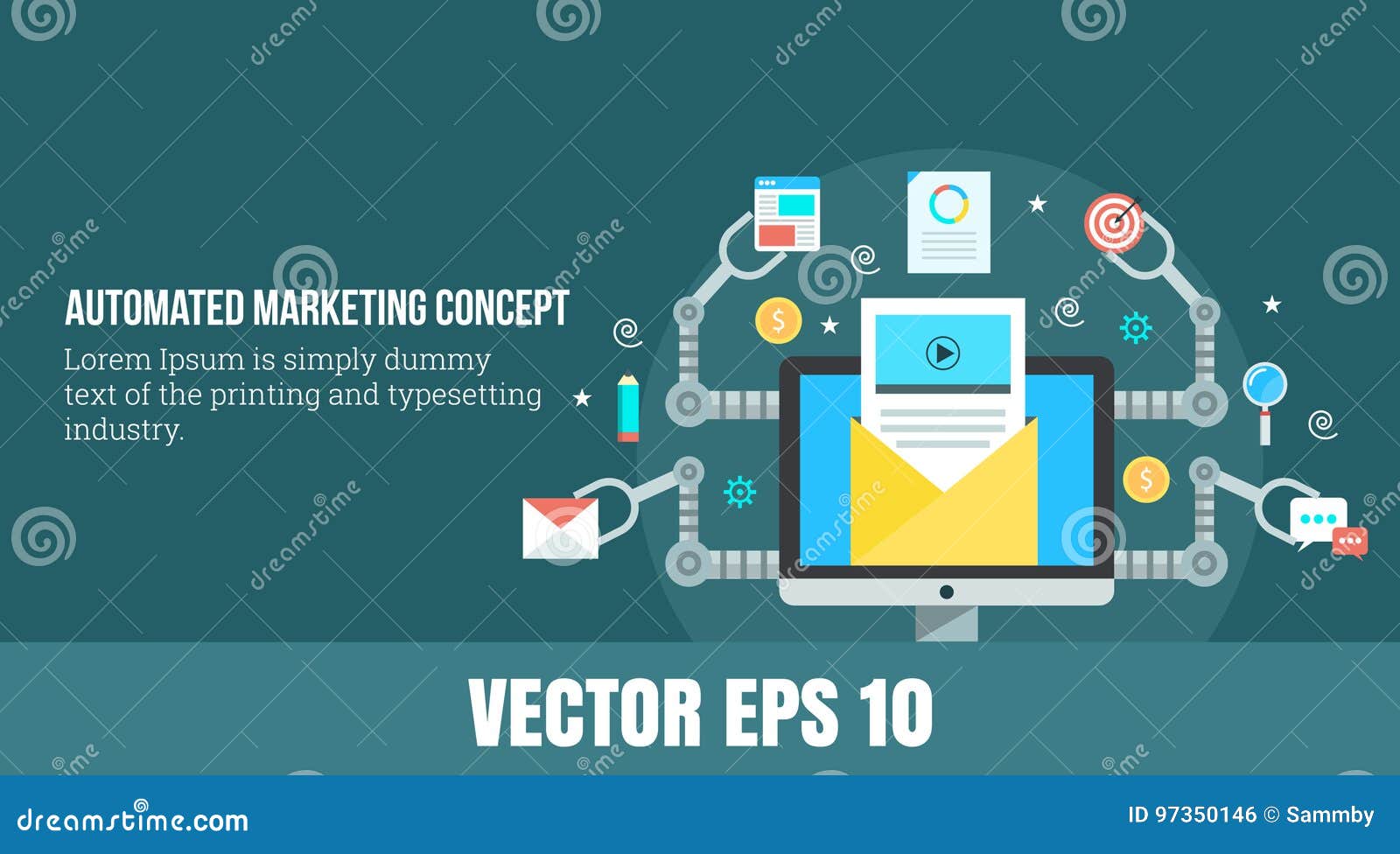 Marketing Automation Concept - Web Banner - Vector Illustration Stock ...