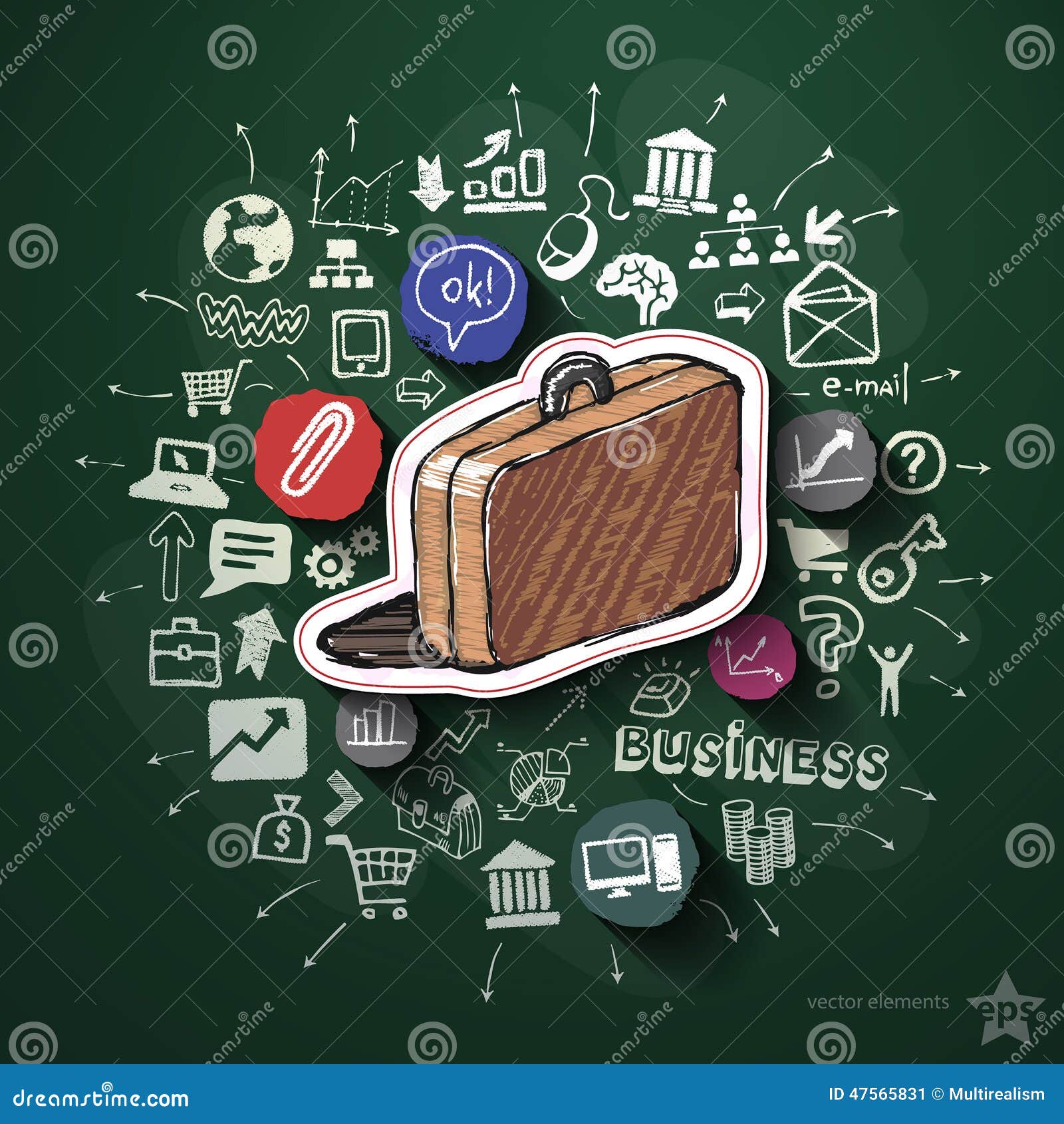 Marketing Collage with Icons on Blackboard Stock Vector - Illustration ...