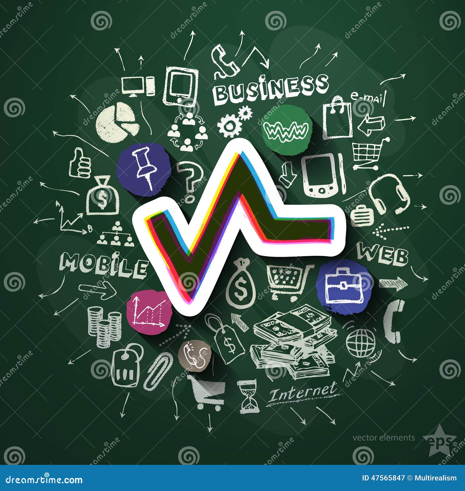 Marketing Collage with Icons on Blackboard Stock Vector - Illustration ...