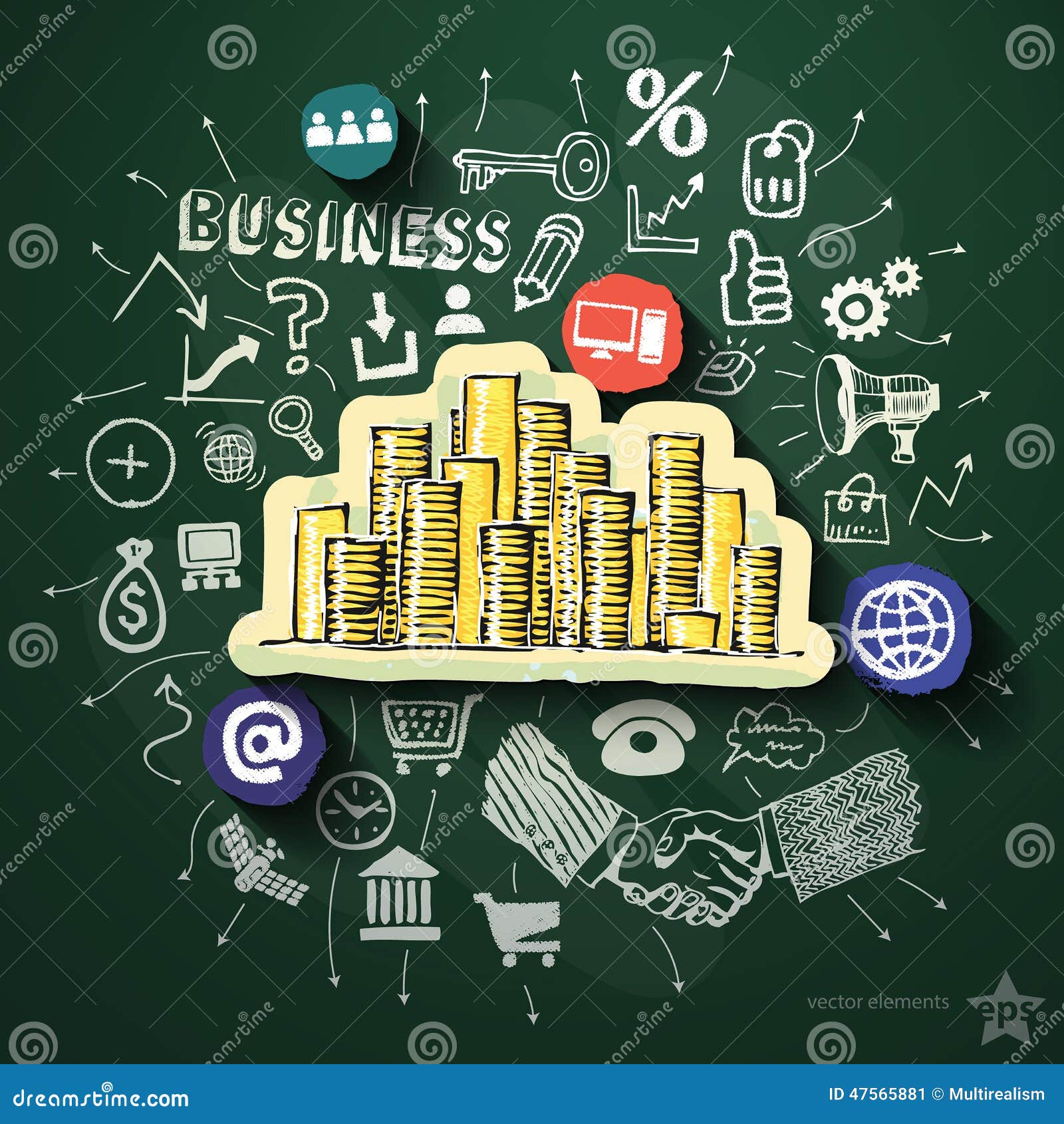 Marketing Collage with Icons on Blackboard Stock Vector - Illustration ...