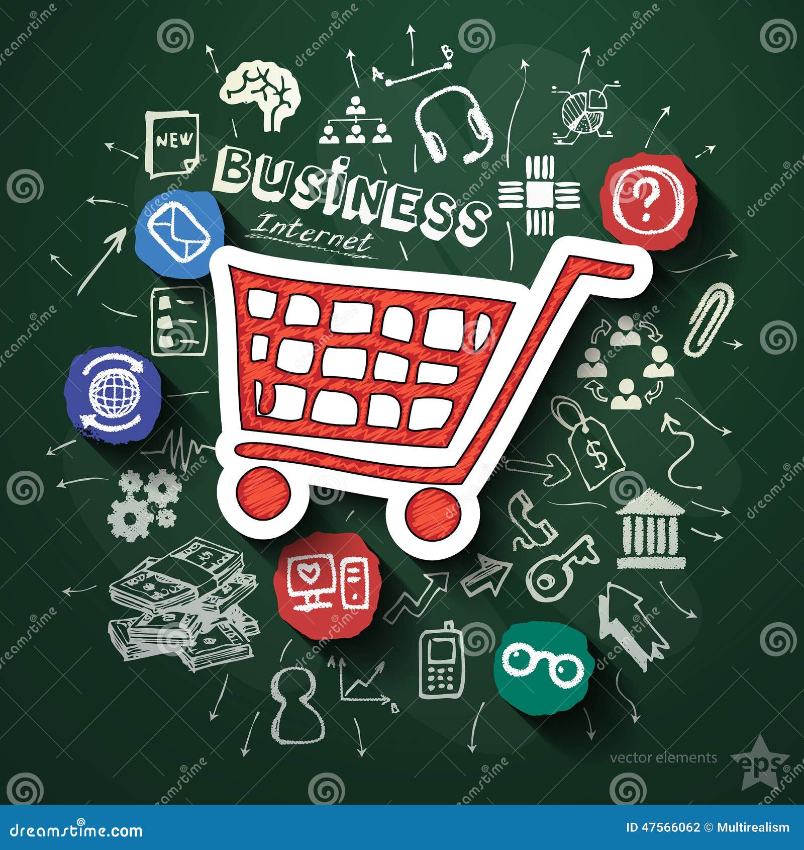 Marketing Collage with Icons on Blackboard Stock Vector - Illustration ...