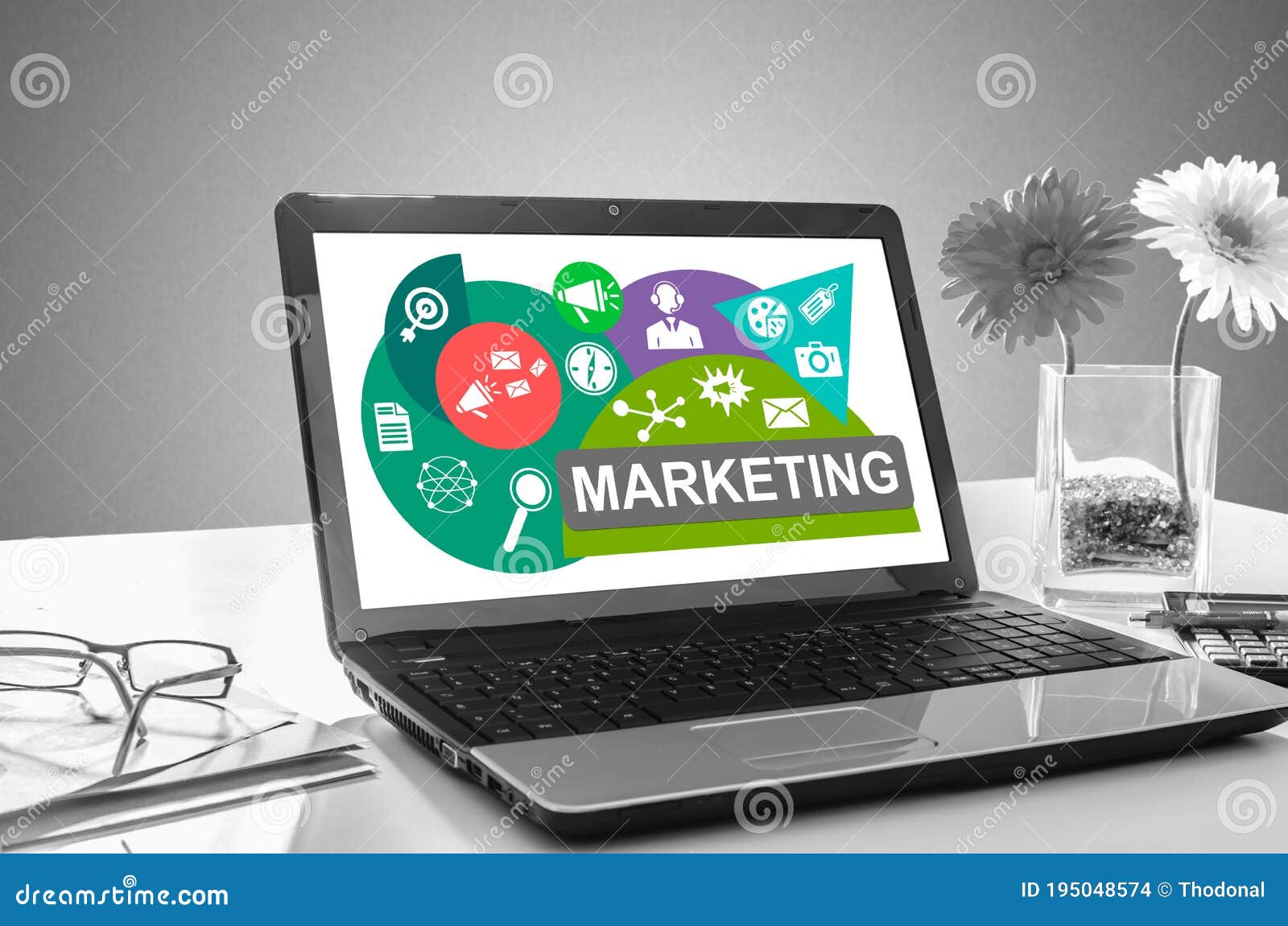 Marketing Concept on a Laptop Screen Stock Photo - Image of concept ...