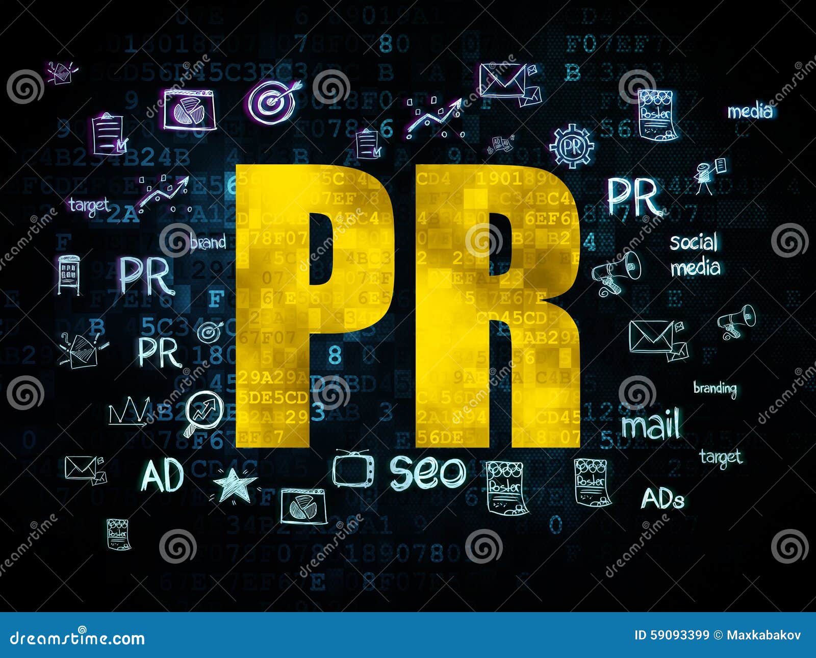 Marketing Concept: PR on Digital Background Stock Illustration ...