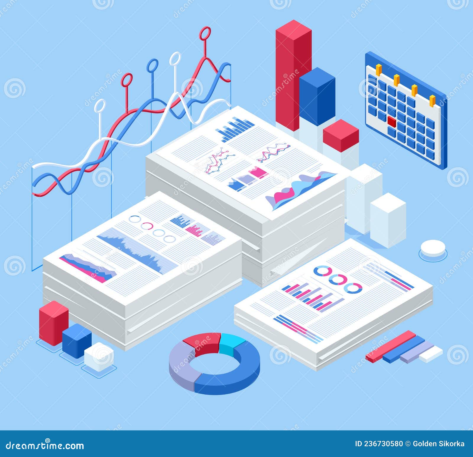 Marketing Data Analysis. Isometric Office Document Folders Stock Vector ...