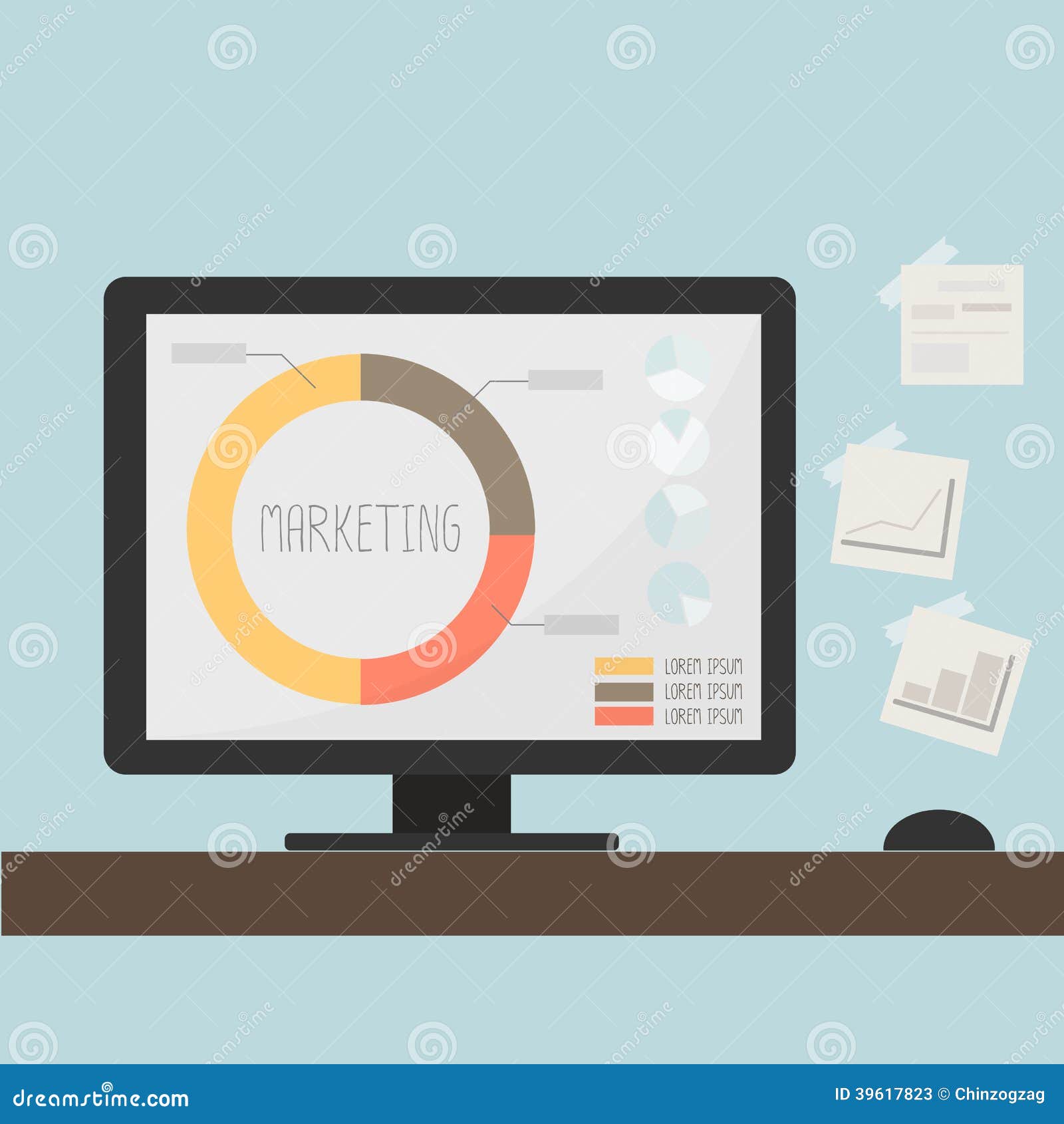 Marketing Data on Computer Desktop Stock Vector - Illustration of gain ...