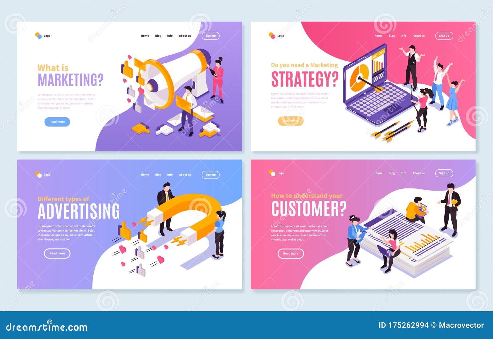 Marketing Horizontal Banners Set Stock Illustration - Illustration of ...