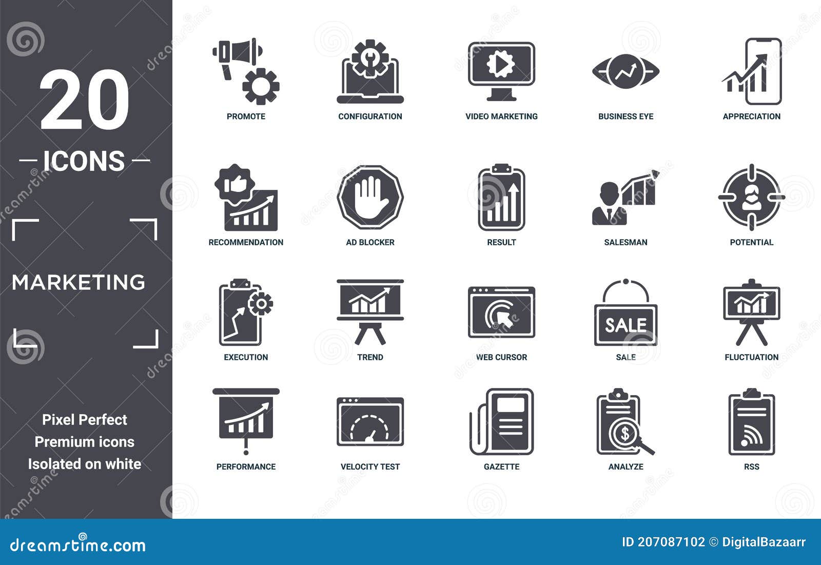 Marketing Icon Set. Include Creative Elements As Promote, Appreciation ...