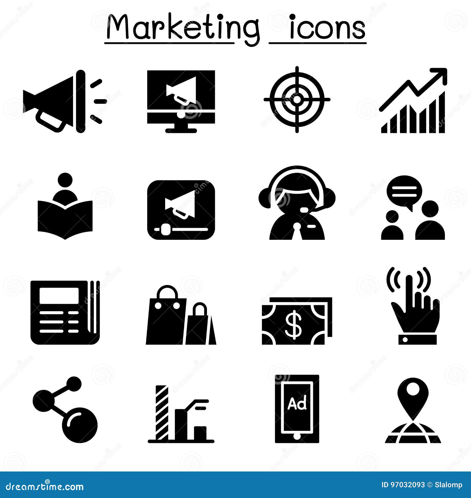 Marketing icon set stock vector. Illustration of graphic - 97032093