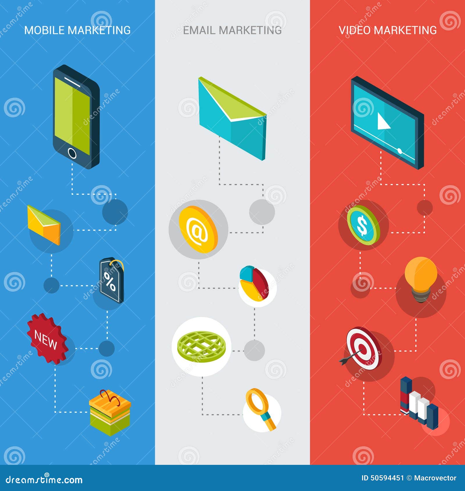 Marketing Isometric Banners Stock Vector - Illustration of isolated ...