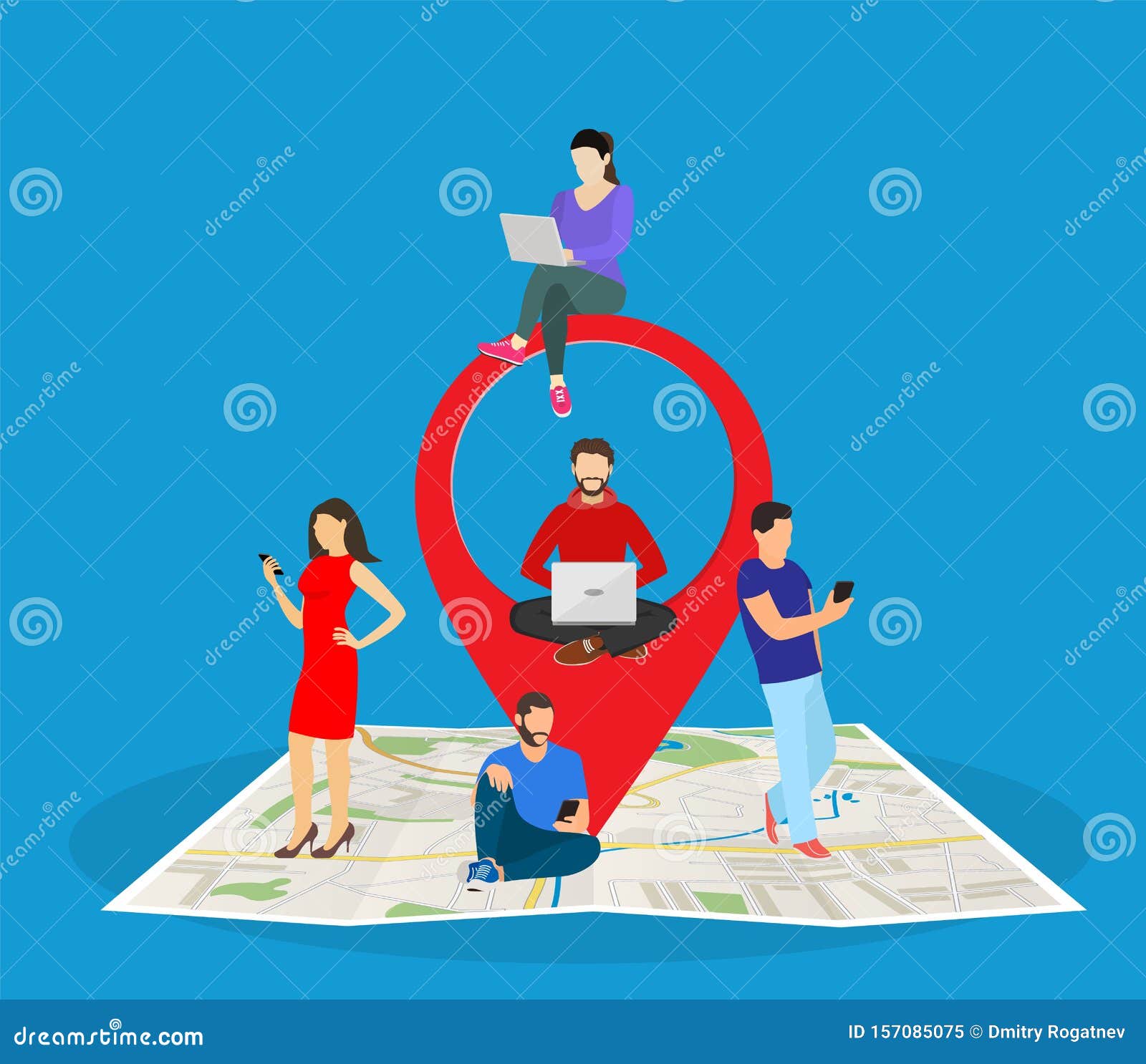 Marketing Mobile Avec Le Concept De Balise Map Illustration de Vecteur ...