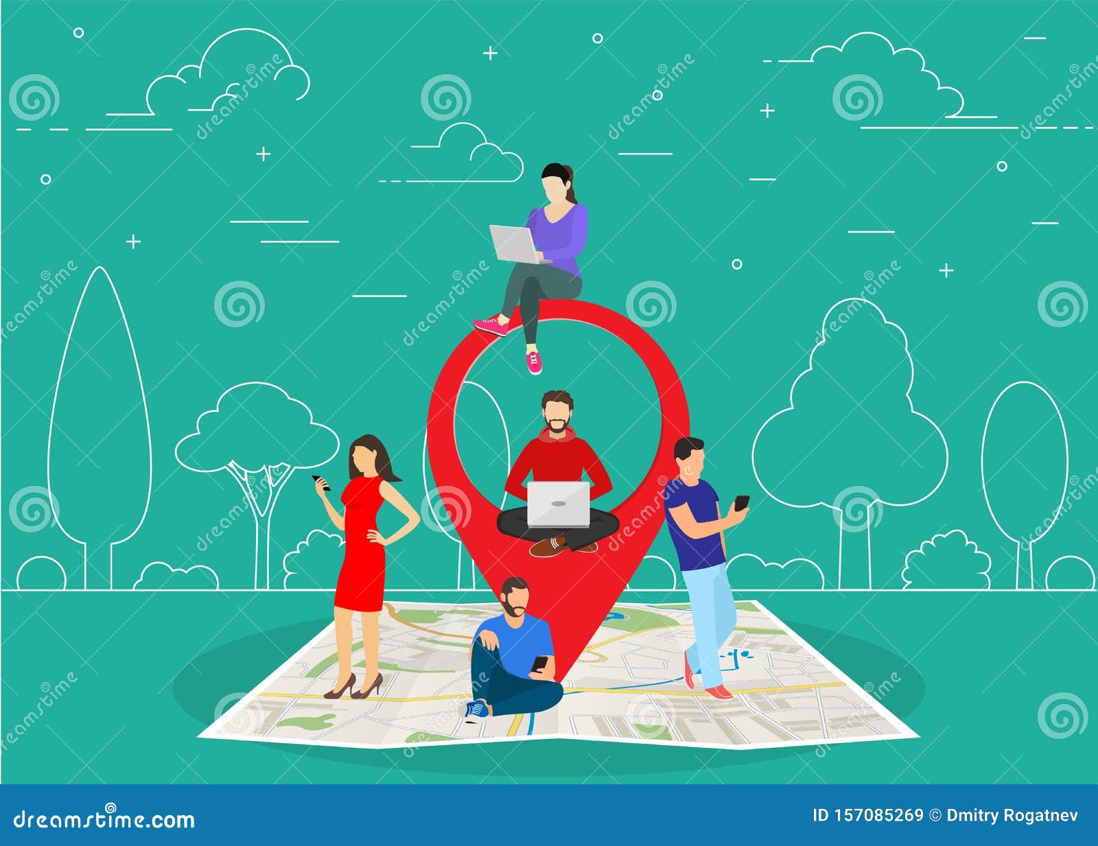Marketing Mobile Avec Le Concept De Balise Map Illustration de Vecteur ...