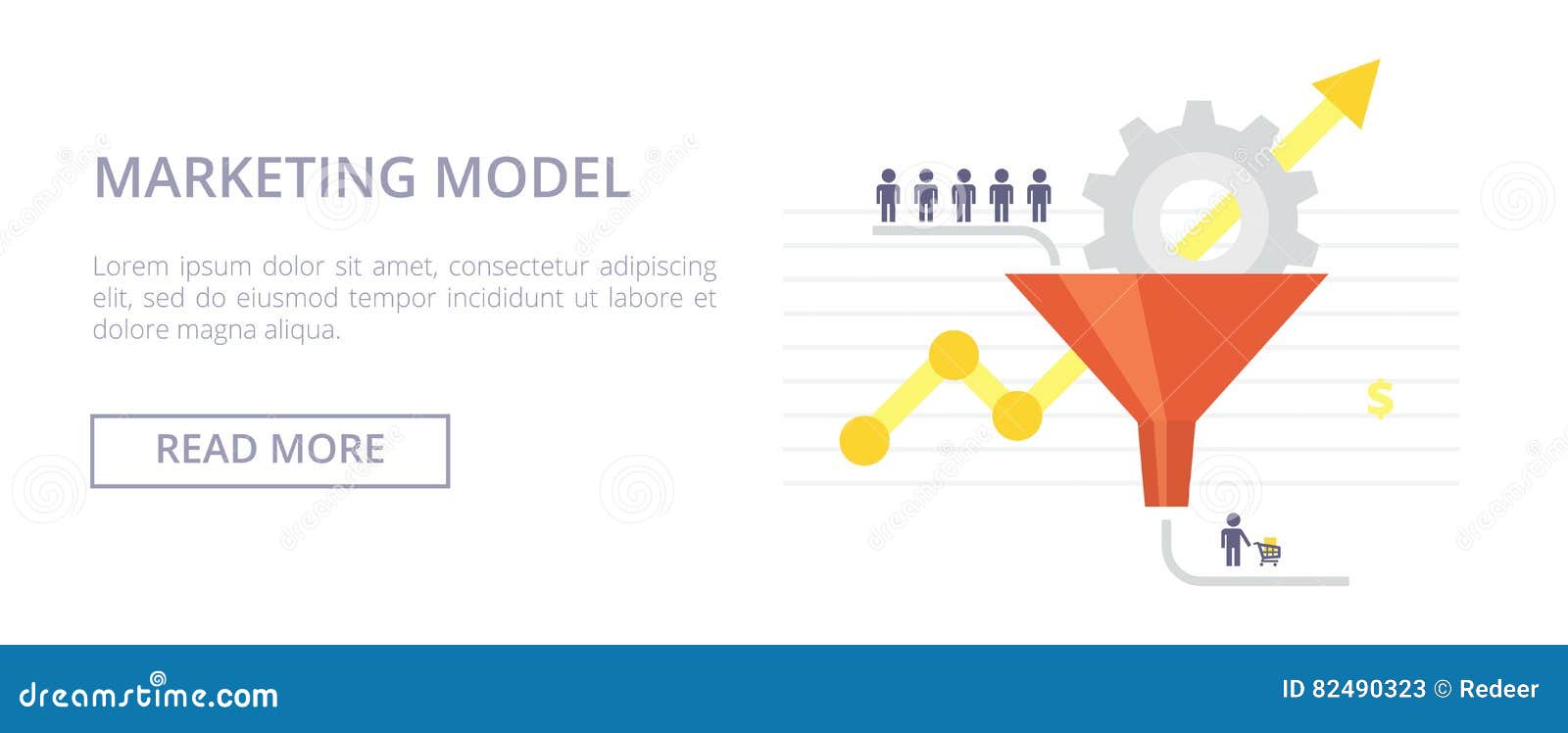 Marketing Model Flat Illustration. Concept with Sales Funnel and Flow ... Marketing Model Flat Illustration. Concept with Sales Funnel and Flow ...