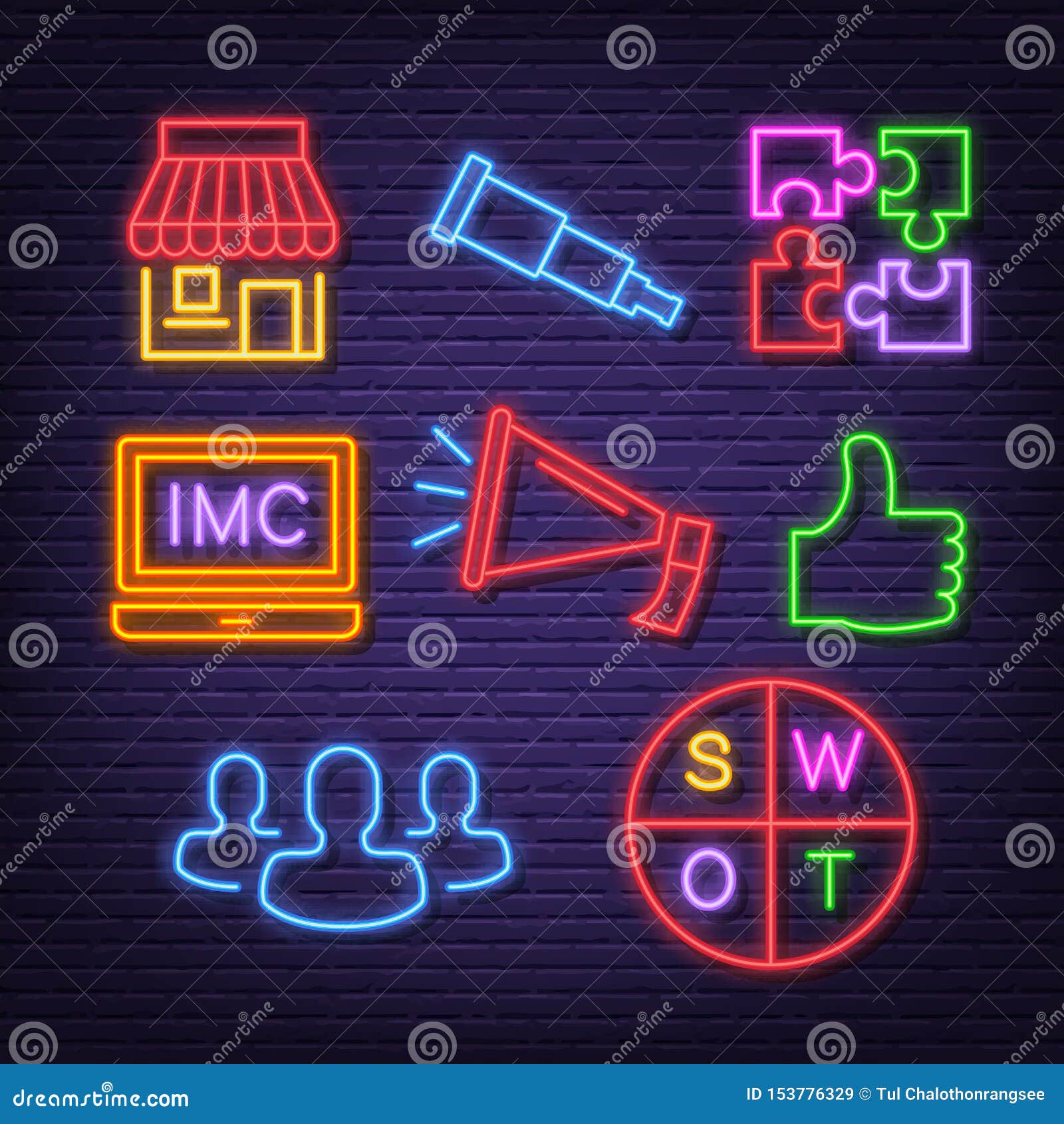 Marketing neon icons stock vector. Illustration of theory - 153776329