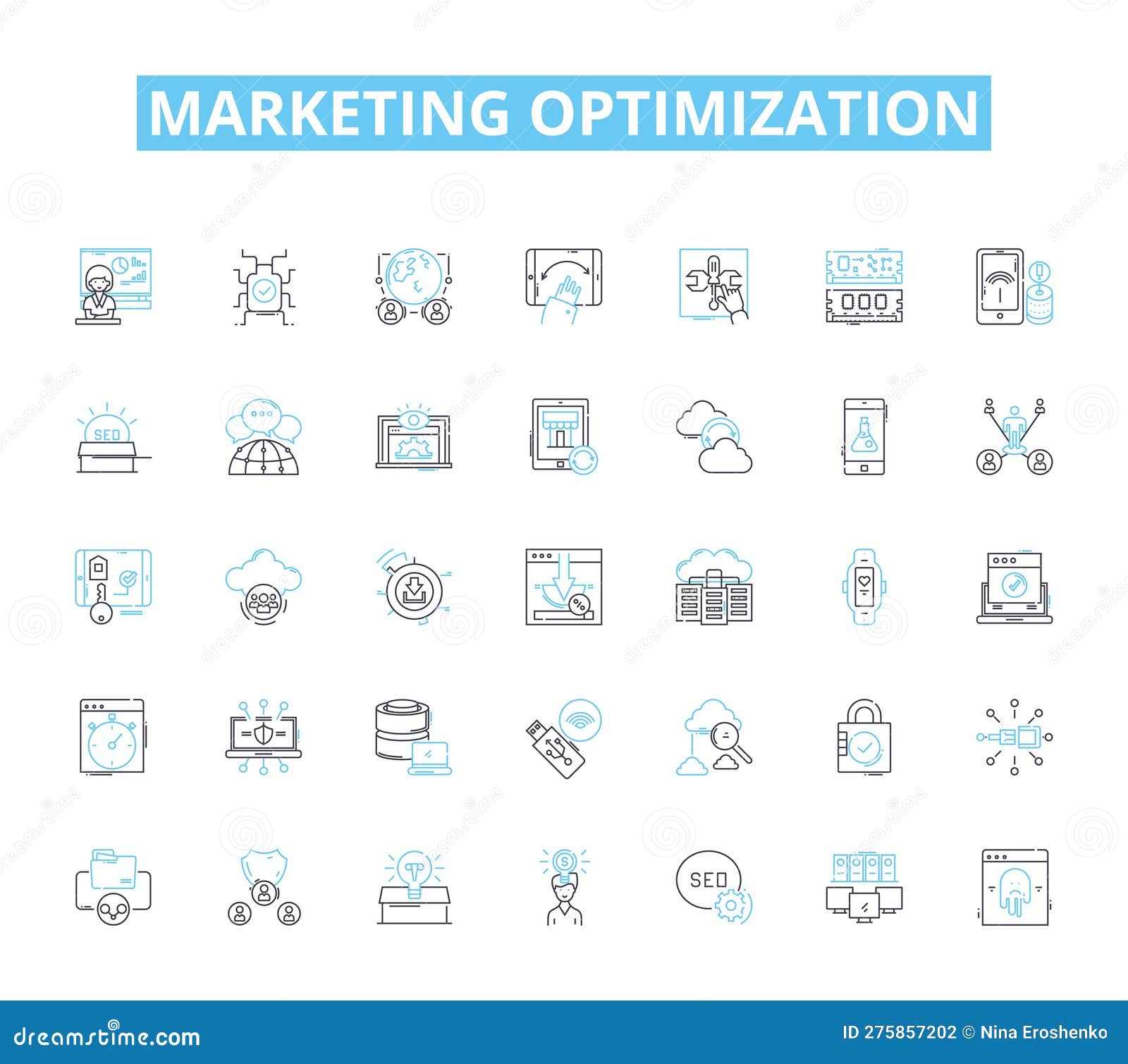 Marketing Optimization Linear Icons Set. Analytics, Strategy ...