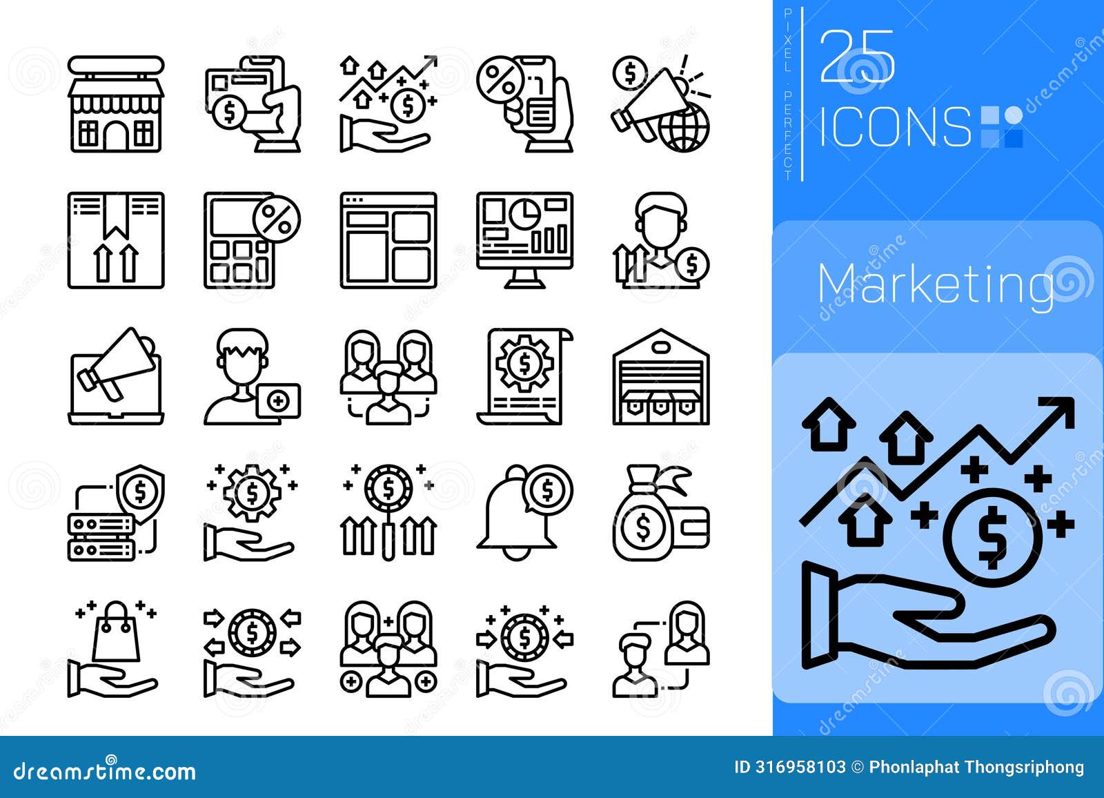 Marketing_Outline stock vector. Illustration of font - 316958103