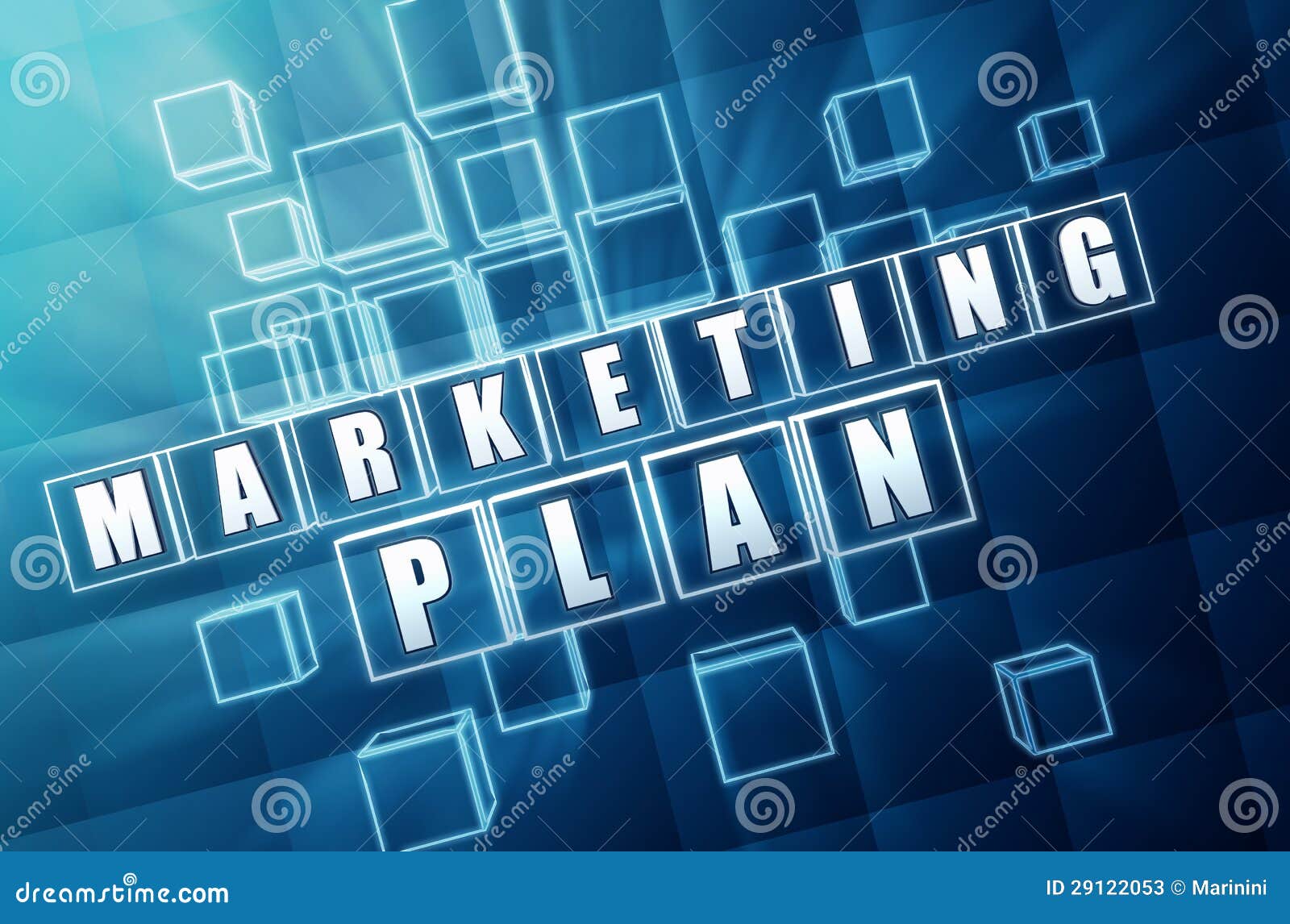 Marketing Plan in Blue Glass Cubes Stock Illustration - Illustration of ...