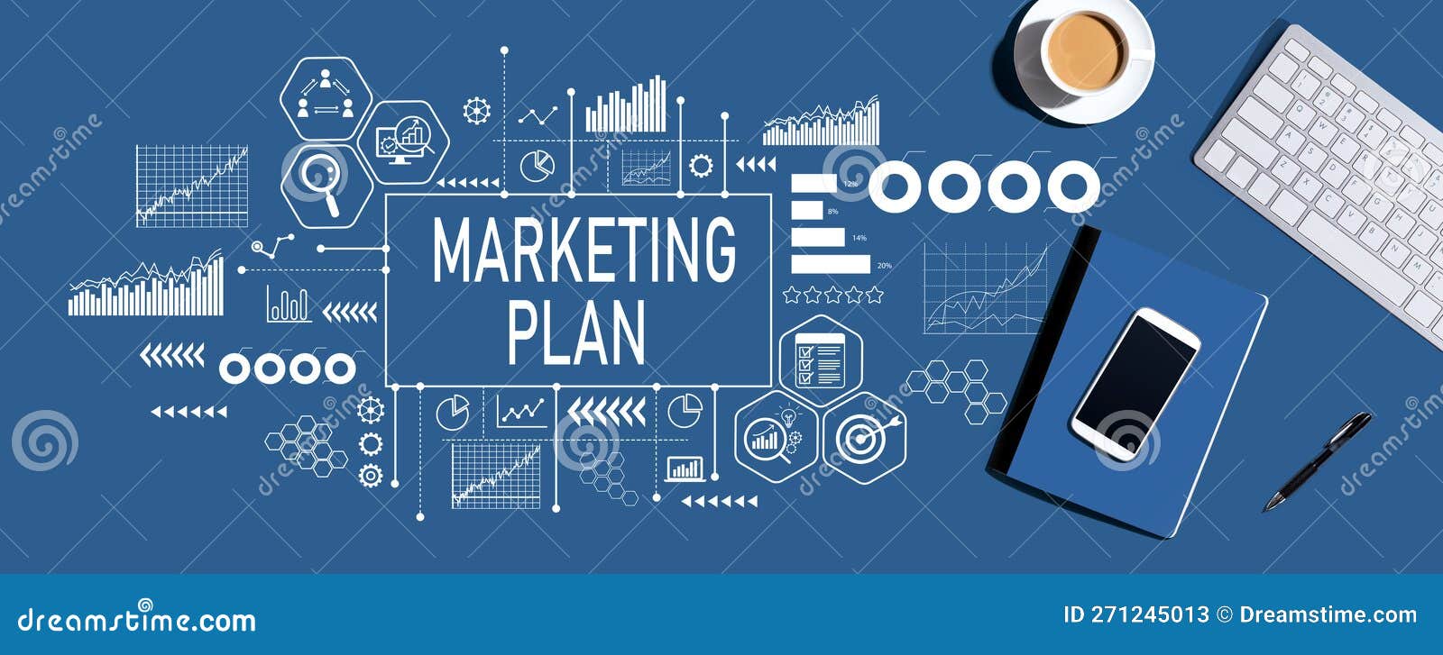 Marketing Plan with Computer Keyboard and Office Items Stock Image ...