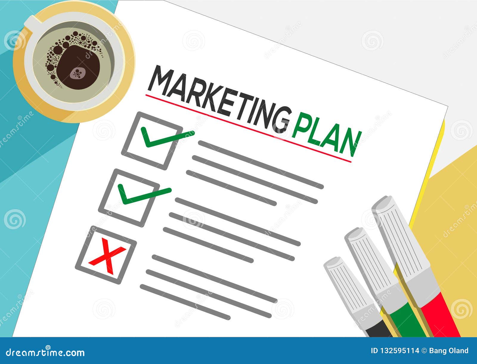 Marketing Plan or Planning Icon Concept. One Task Failed. Paper Sheets ...