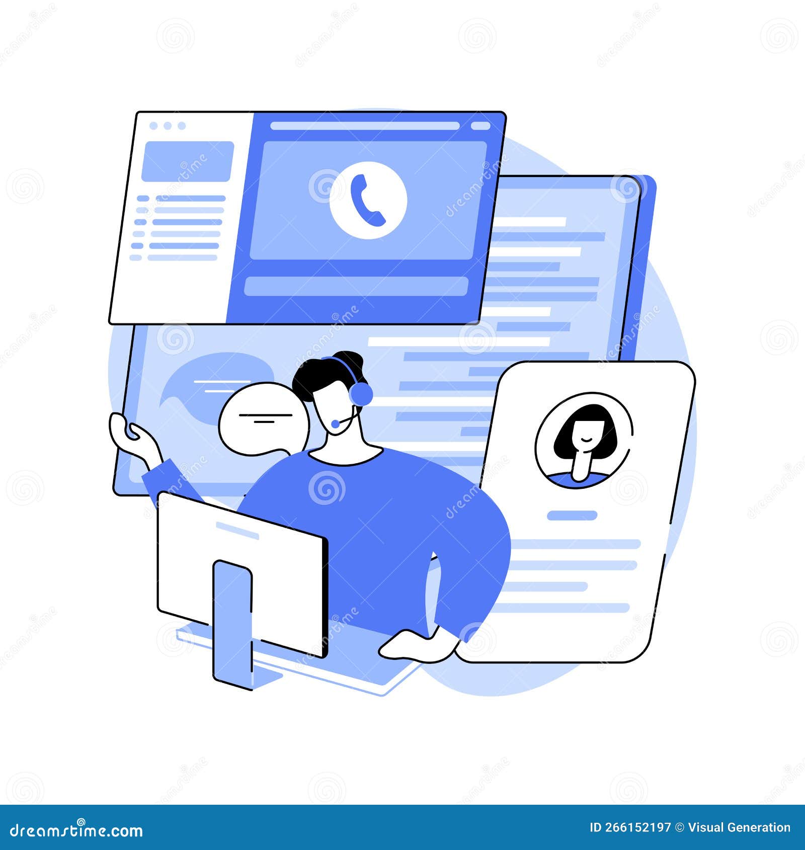 Set Of Illustrations Of Call Center Teleoperators Of Different Races ...