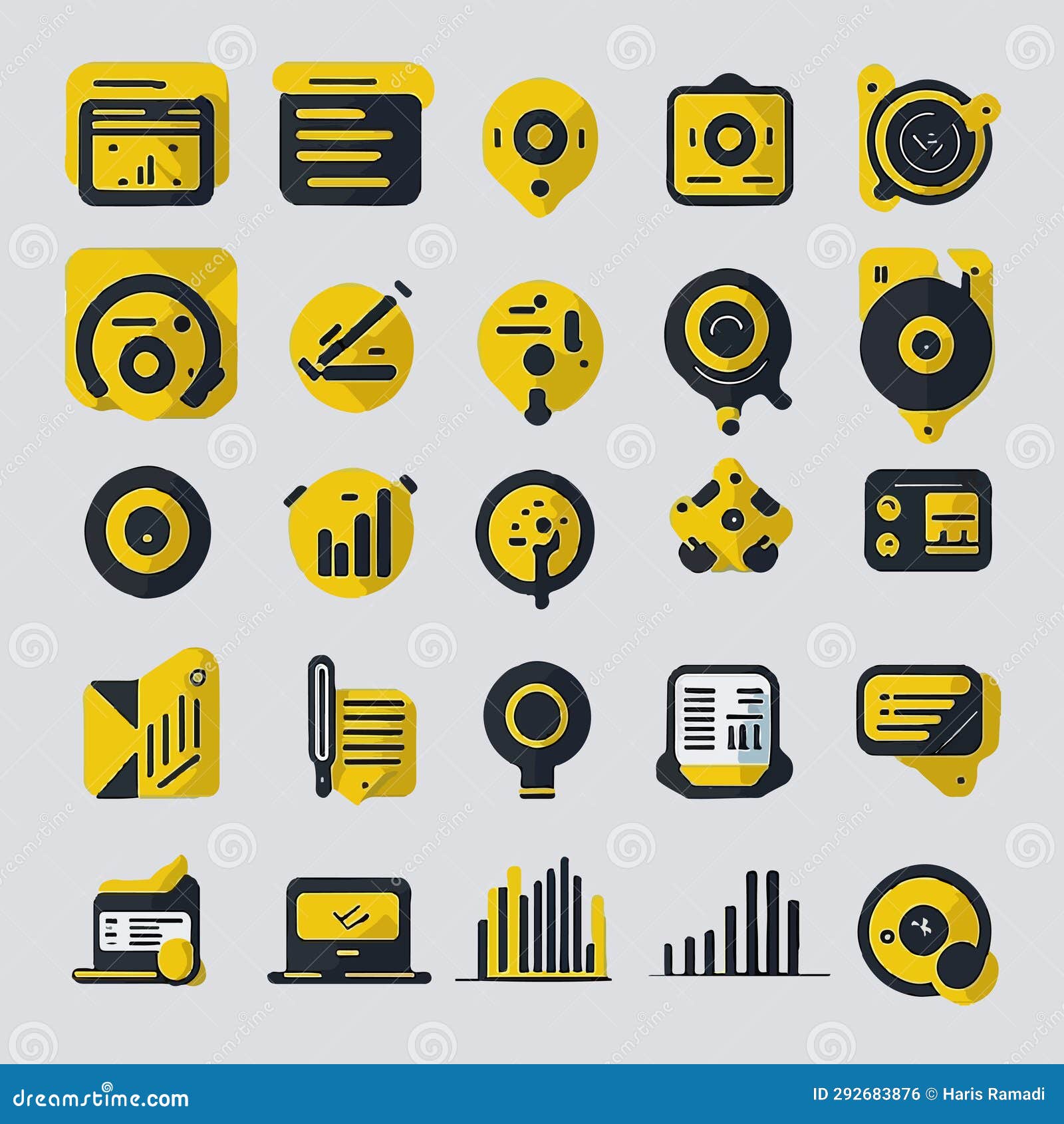 Marketing and Sales Icon Bundle with Yellow and Black Color Stock ...