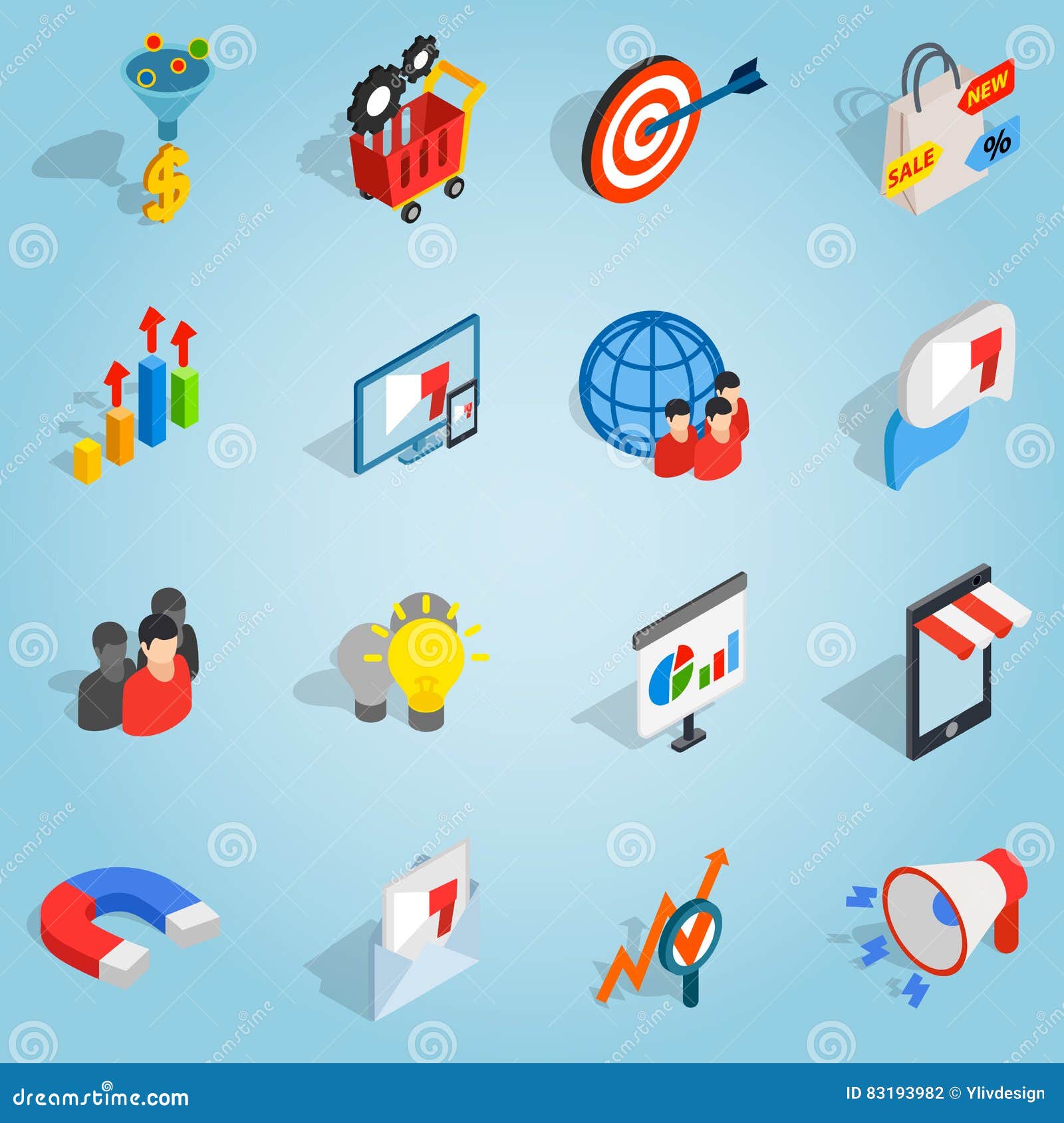 Marketing Set Icons, Isometric 3d Style Stock Vector - Illustration of ...