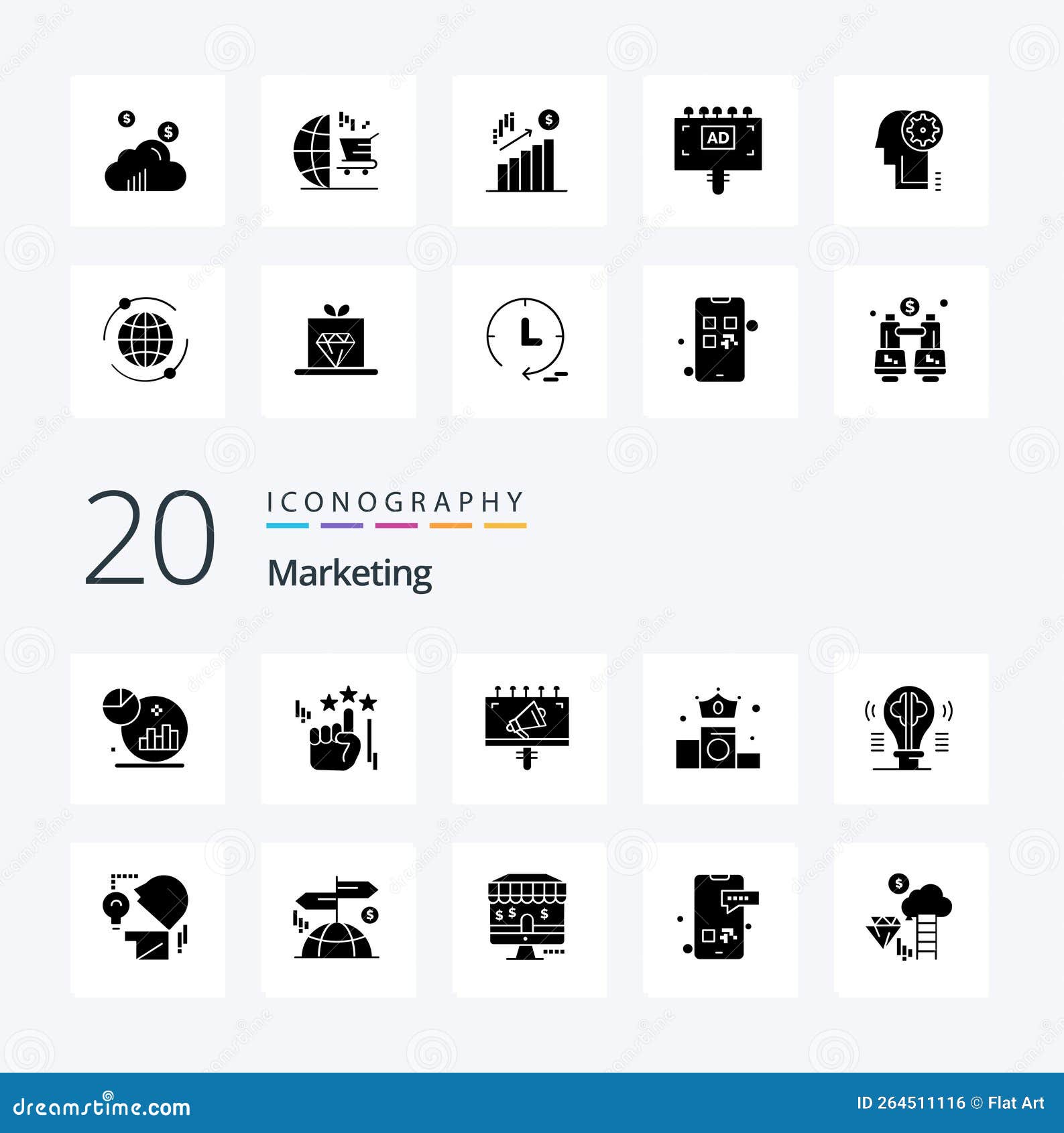 20 Marketing Solid Glyph Icon Pack Like Content Brain Advertisement ...