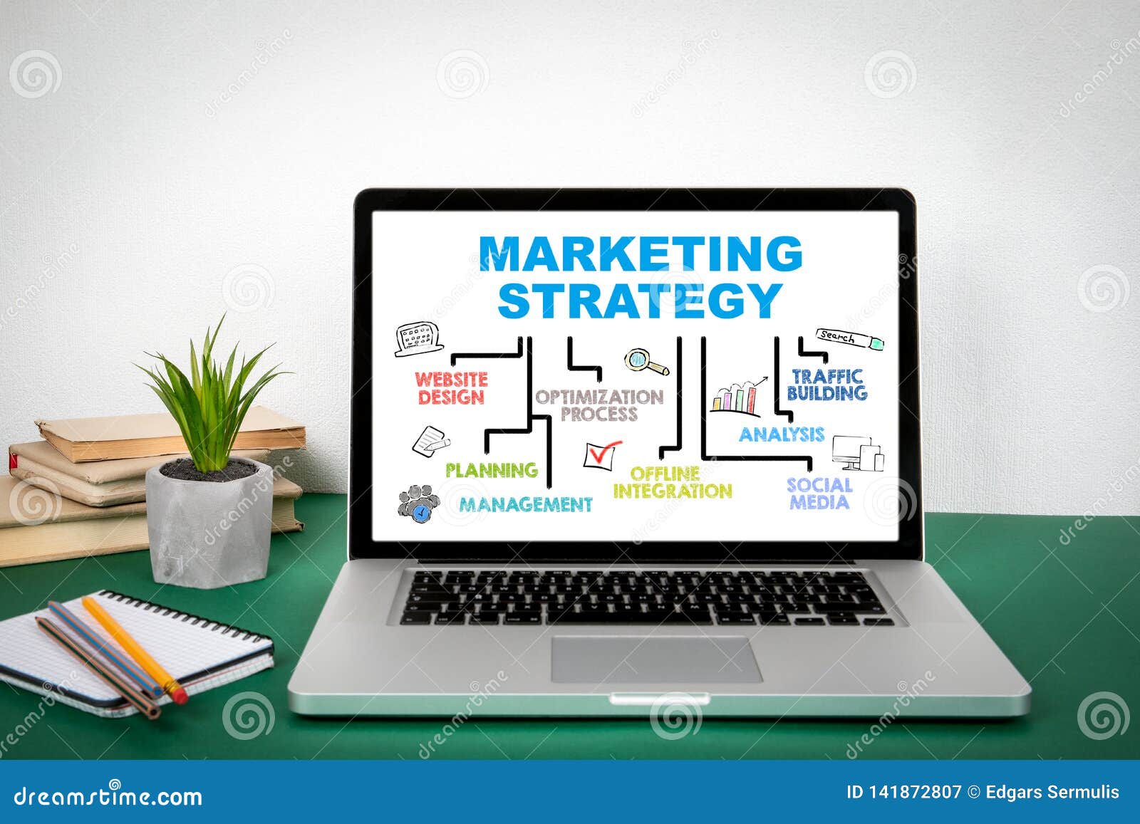 Marketing Strategy Concept. Chart with Keywords Stock Illustration ...