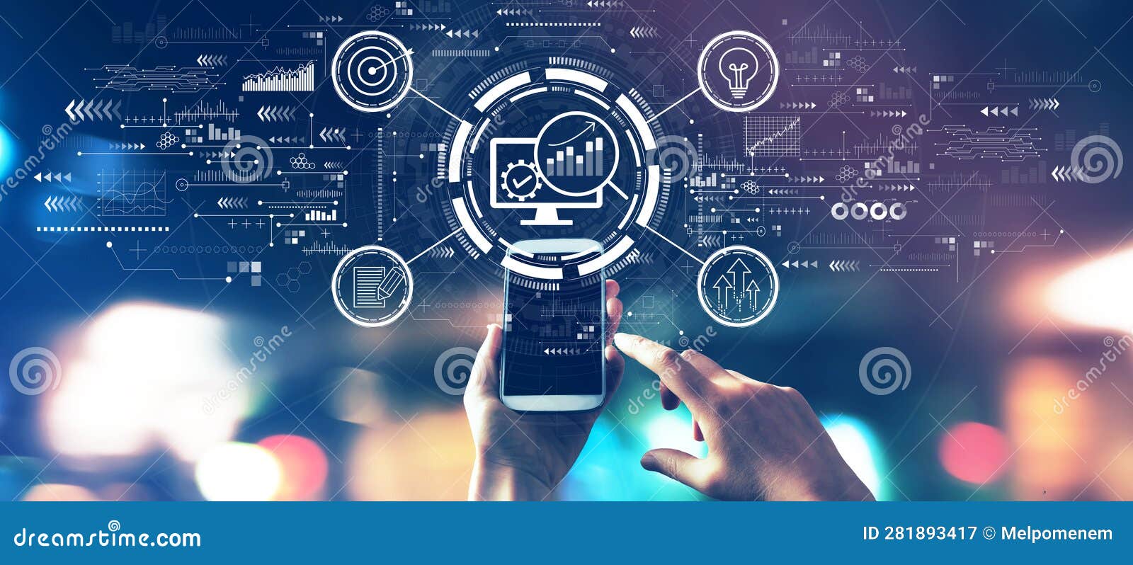 Marketing Strategy Concept with City Lights at Night Stock Image ...