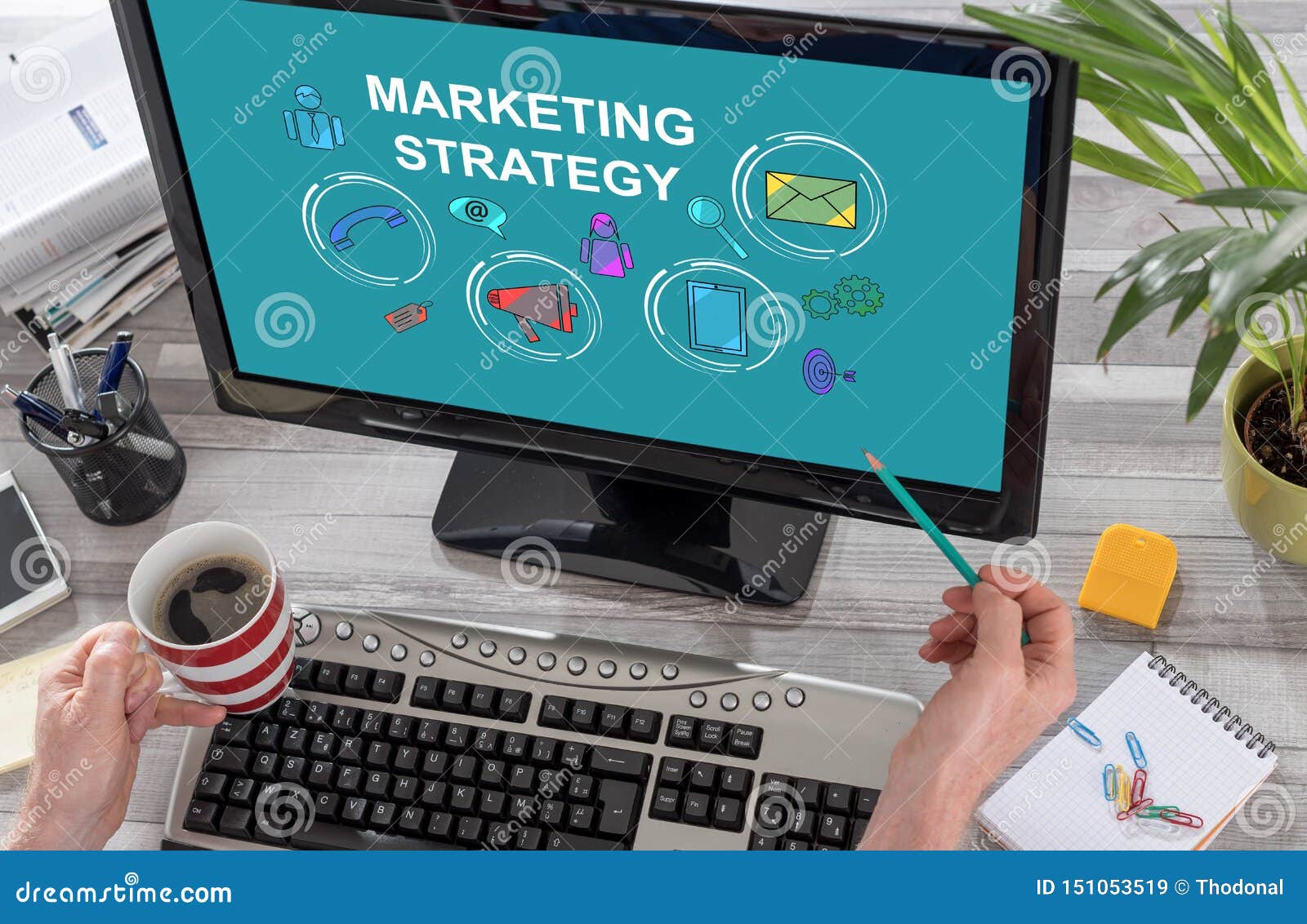 Marketing Strategy Concept on a Computer Stock Image - Image of ...