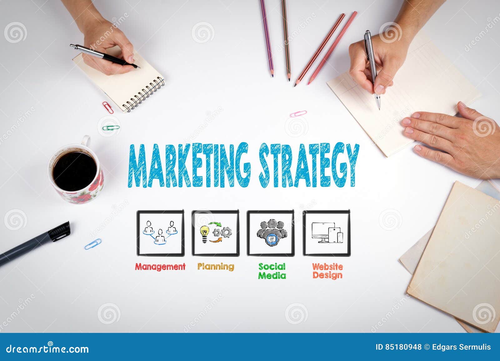 Marketing Strategy Concept. the Meeting at the White Office Table Stock ...