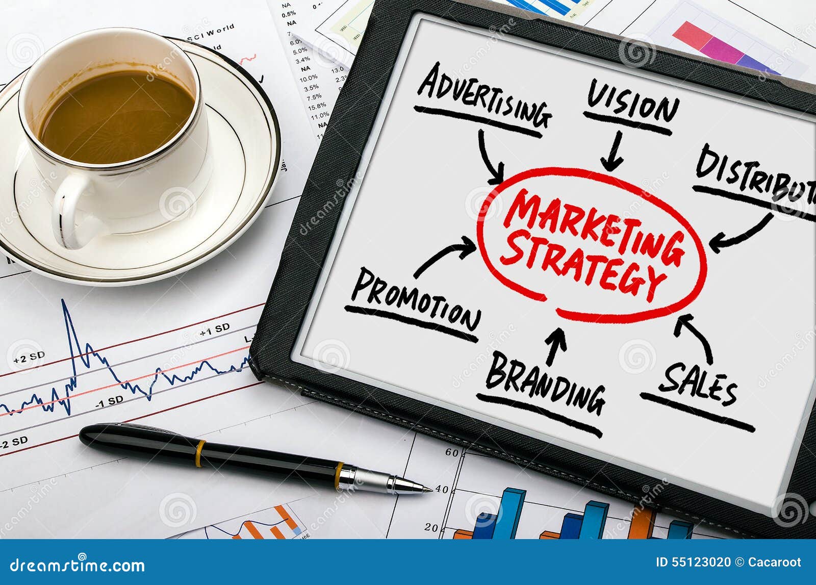 Marketing Strategy Flowchart Hand Drawing on Tablet Pc Stock Photo ...