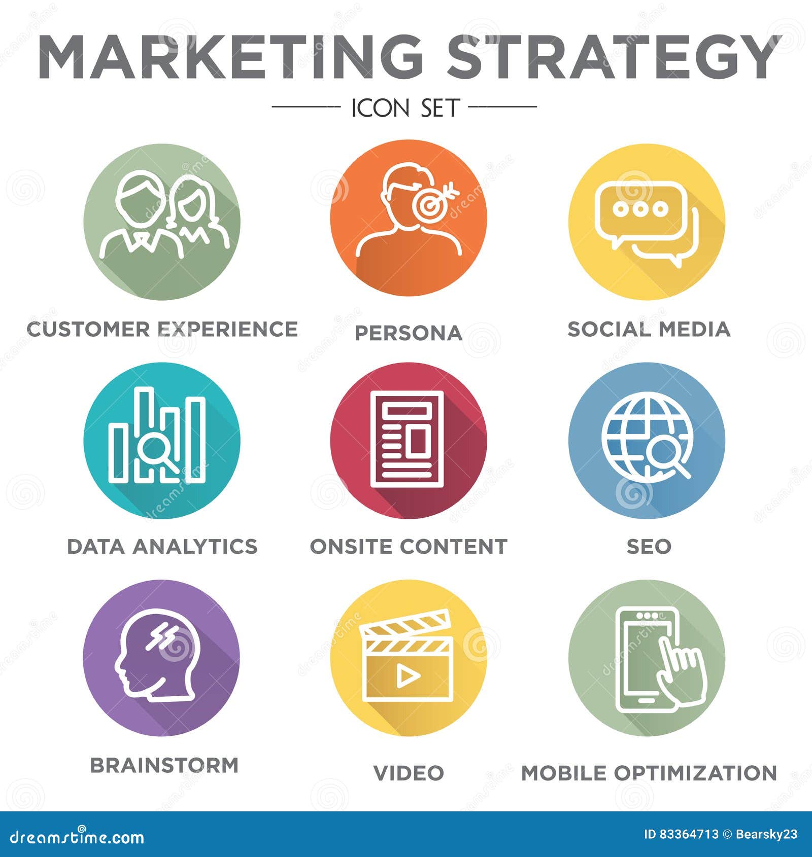 Marketing Strategy Icon Set Stock Vector - Illustration of optimize ...