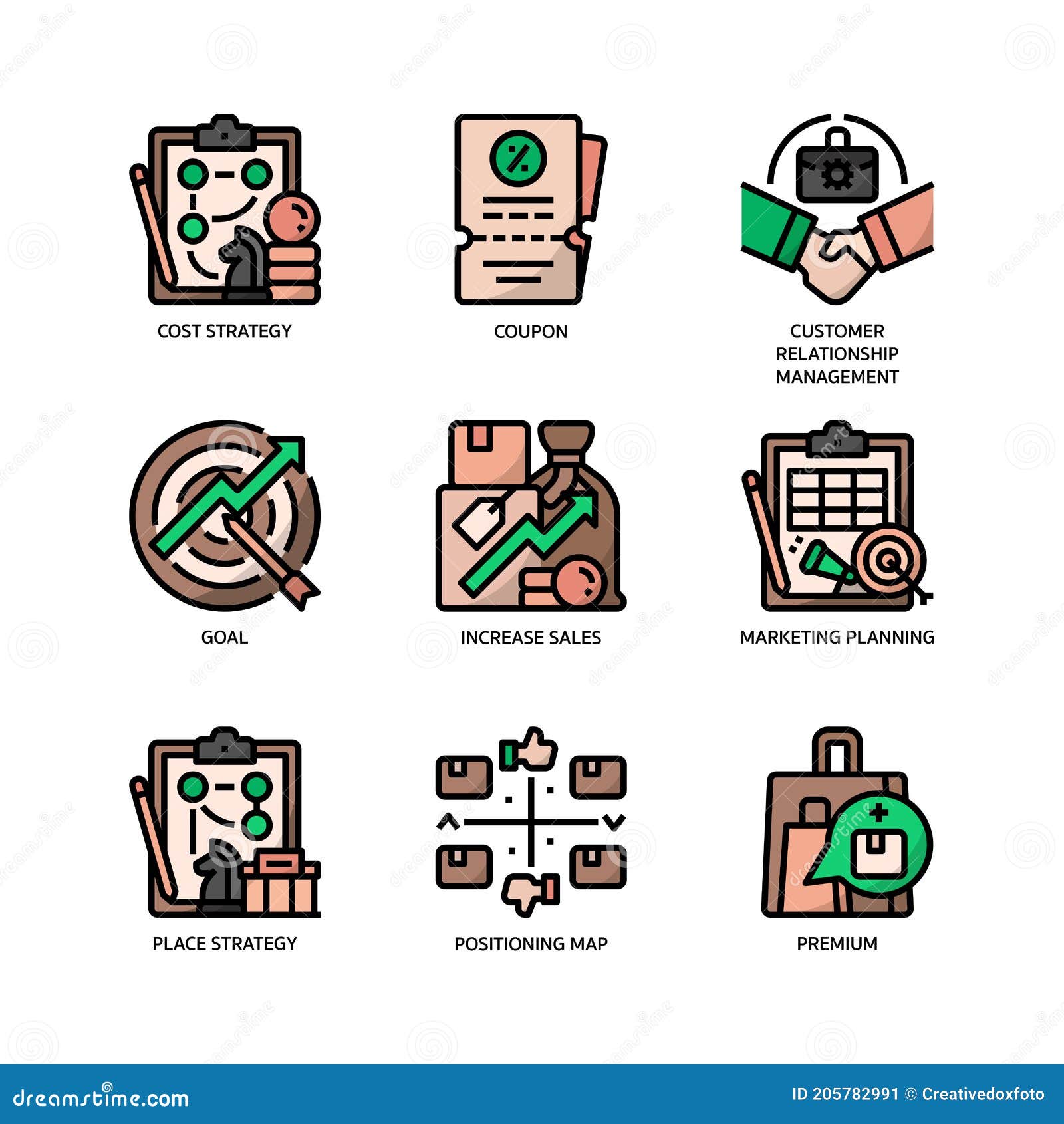Marketing Strategy Icons Set Stock Vector - Illustration of icon ...