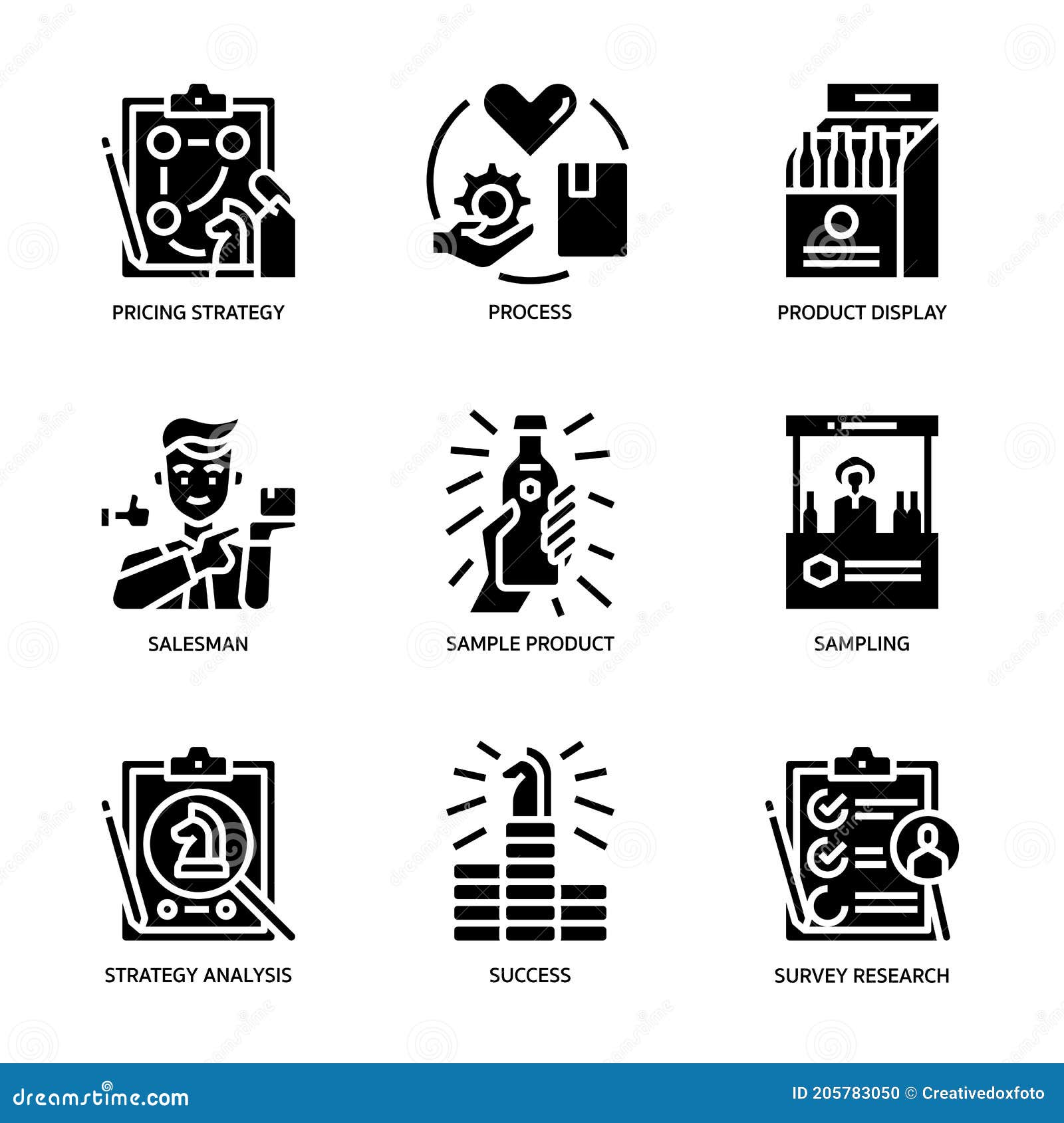 Marketing Strategy Icons Set Stock Vector - Illustration of analysis ...