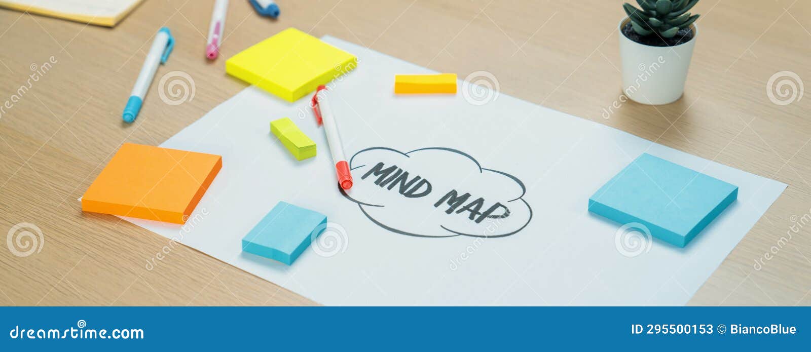 Marketing Strategy Mind Map and Sticky Notes Placed on Office Table ...