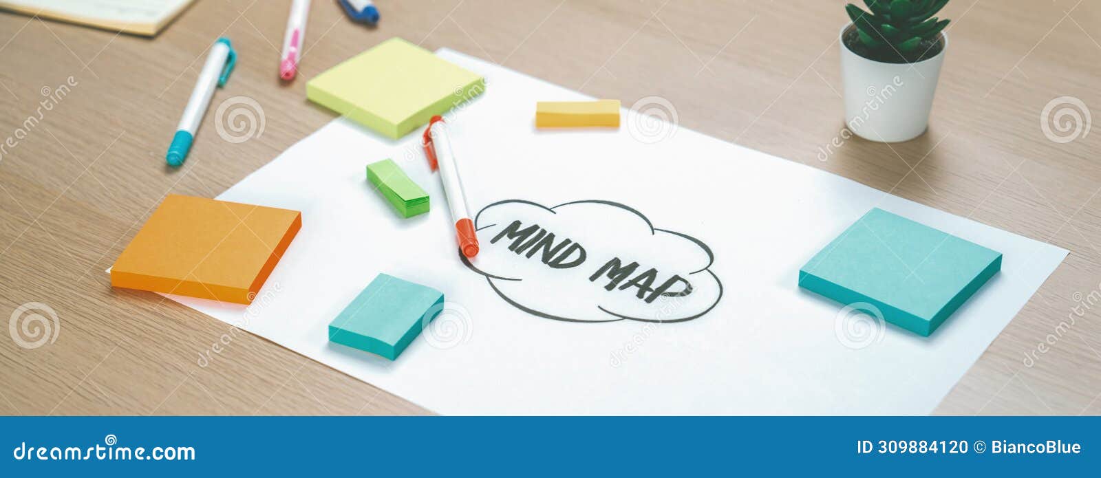 Marketing Strategy Mind Map and Sticky Notes Placed on Office Table ...