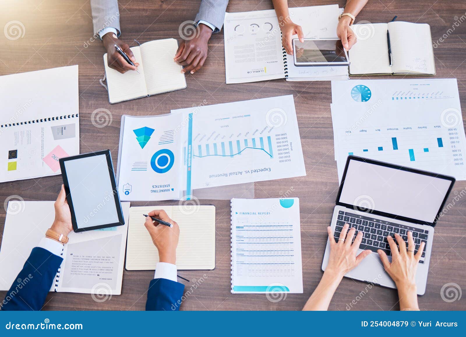 Marketing Strategy, Project Management and Data Analysis on Laptop, Tablet and Technology in ...