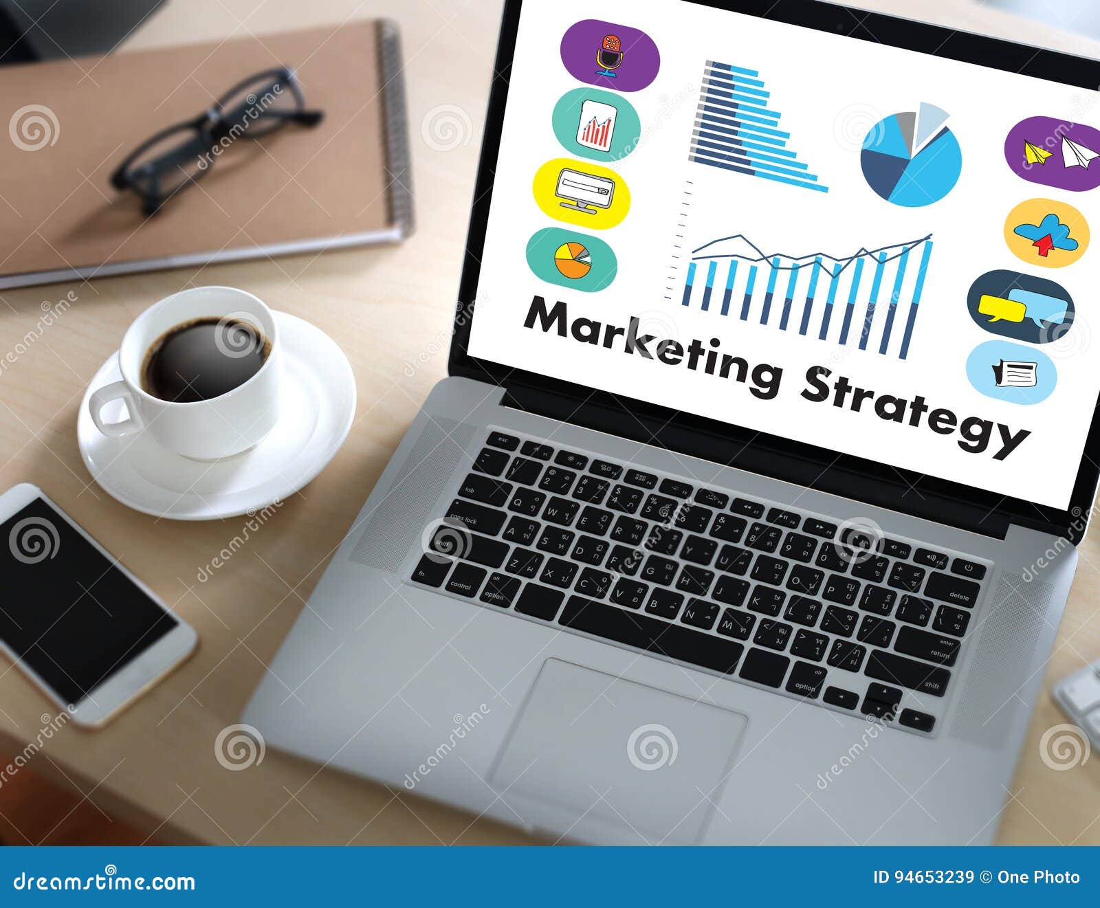 Marketing Strategy Technology Business Man Working on Laptop Com Stock ...