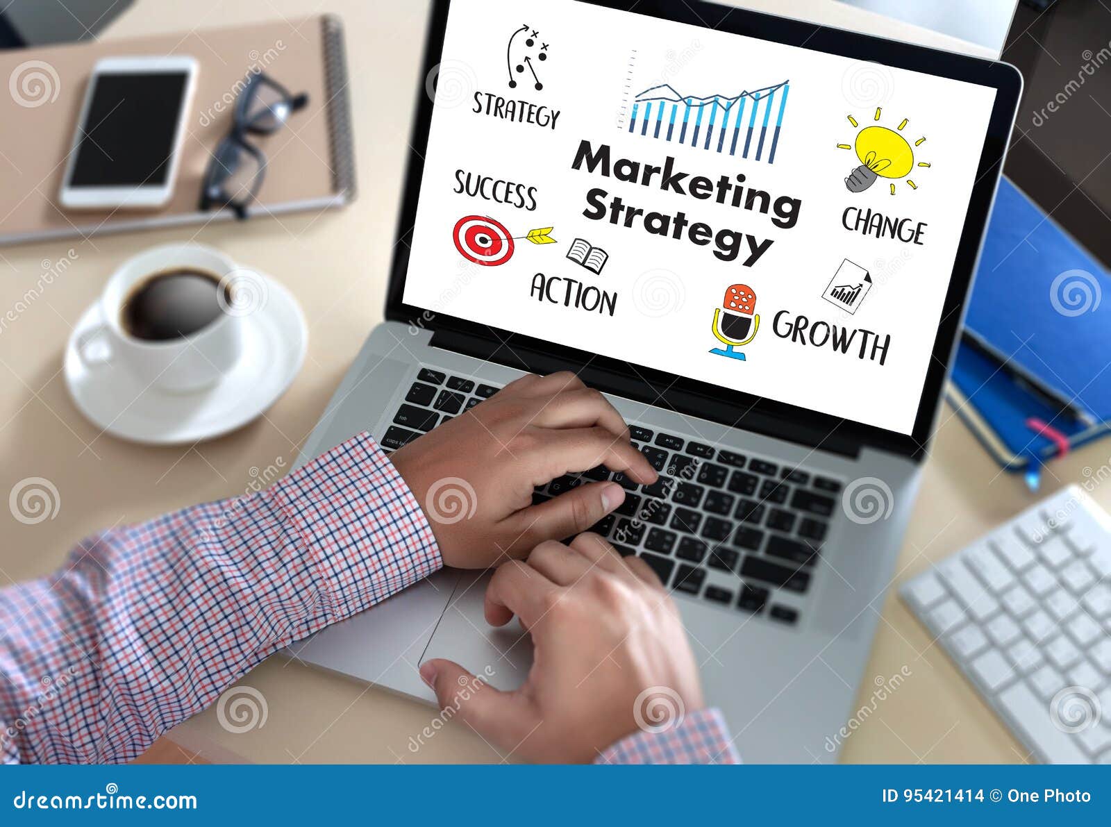 Marketing Strategy Technology Business Man Working on Laptop Com Stock ...