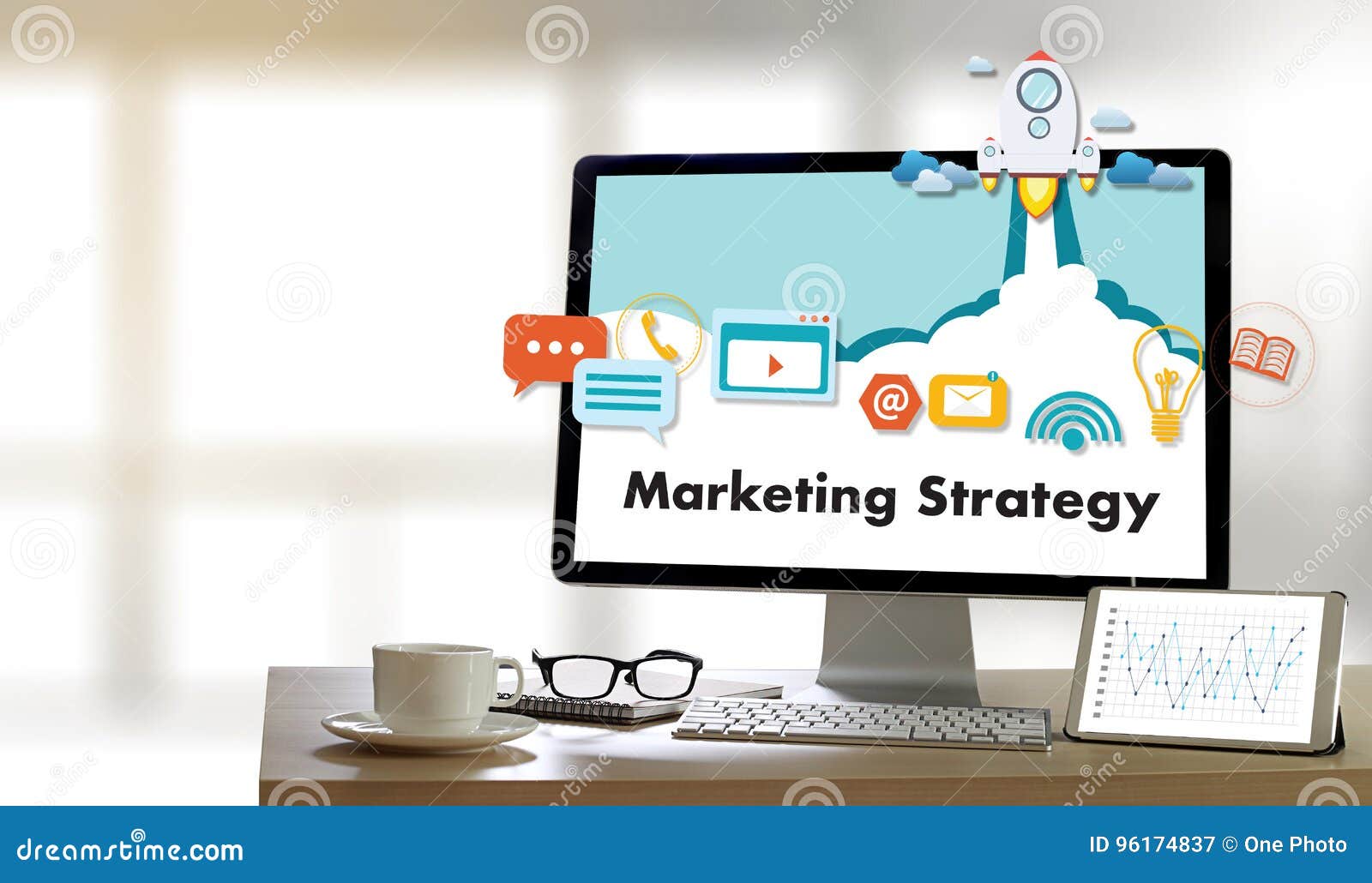 Marketing Strategy Technology Business Man Working on Laptop Com Stock ...