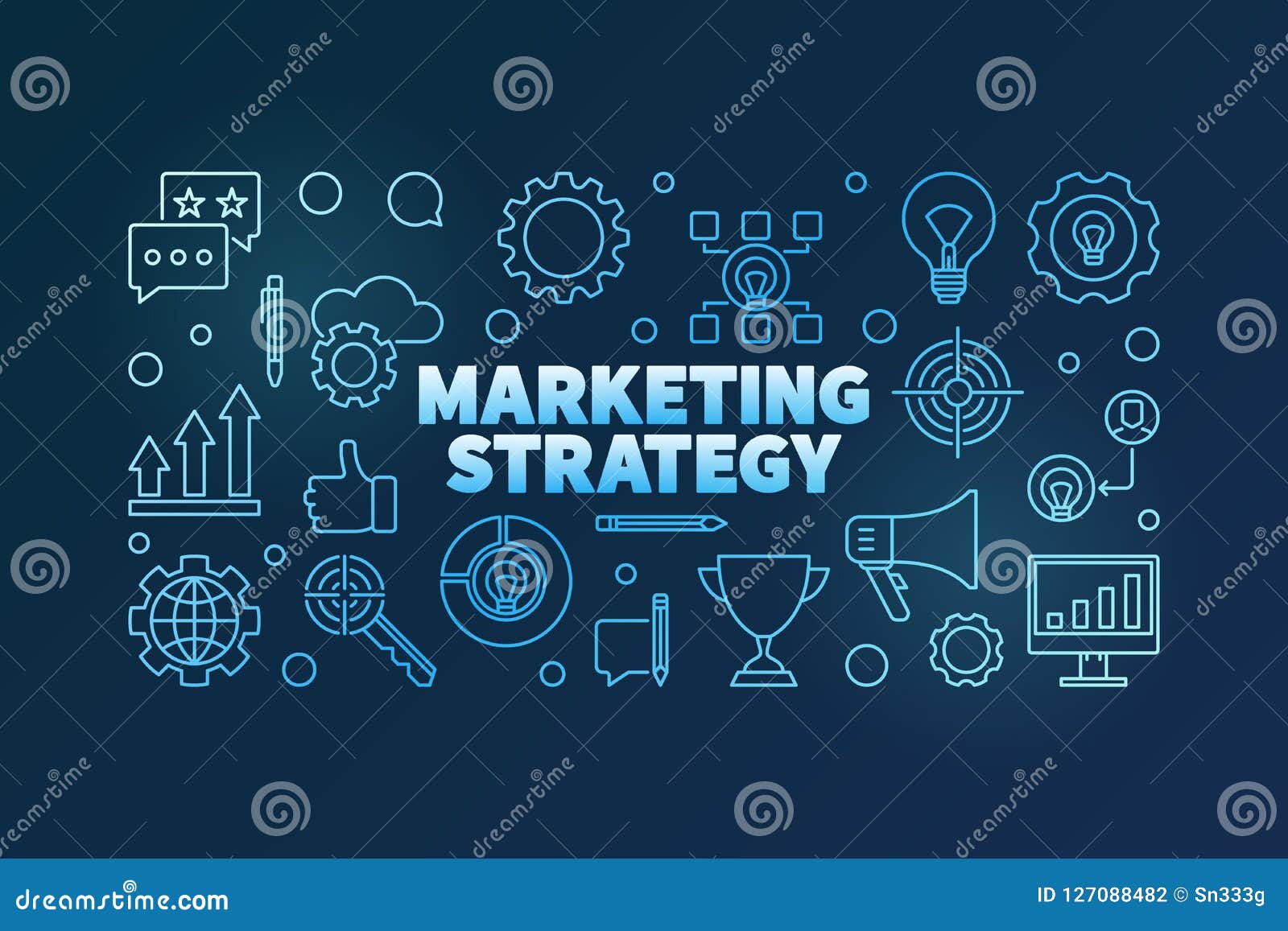 Marketing Strategy Vector Blue Linear Horizontal Illustration Stock ... Marketing Strategy Vector Blue Linear Horizontal Illustration Stock ...