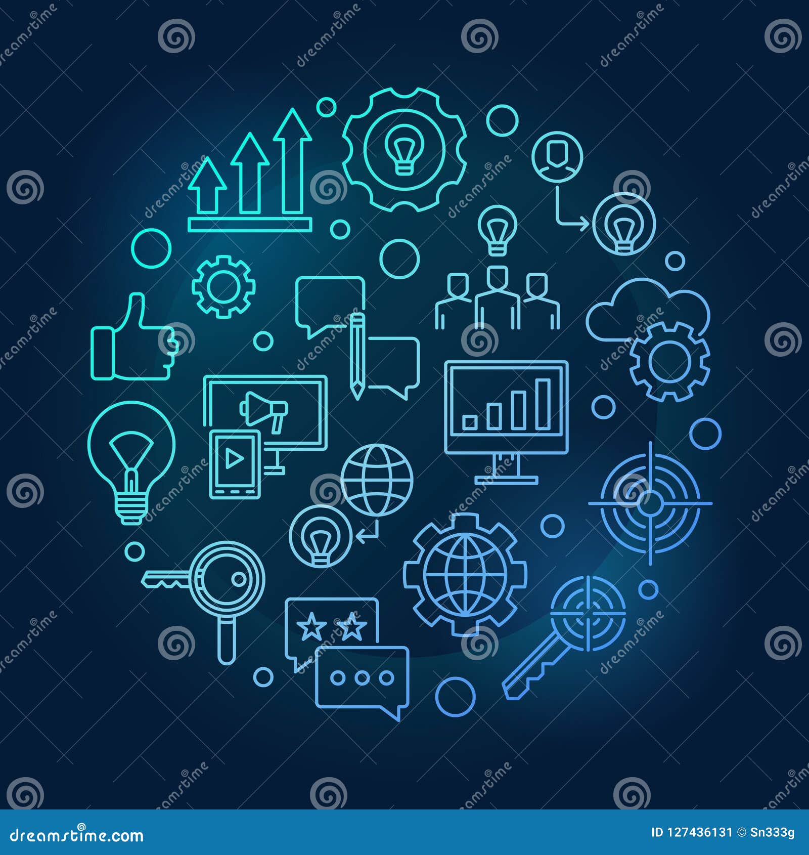 Marketing Strategy Vector Outline Blue Circular Illustration Stock ...