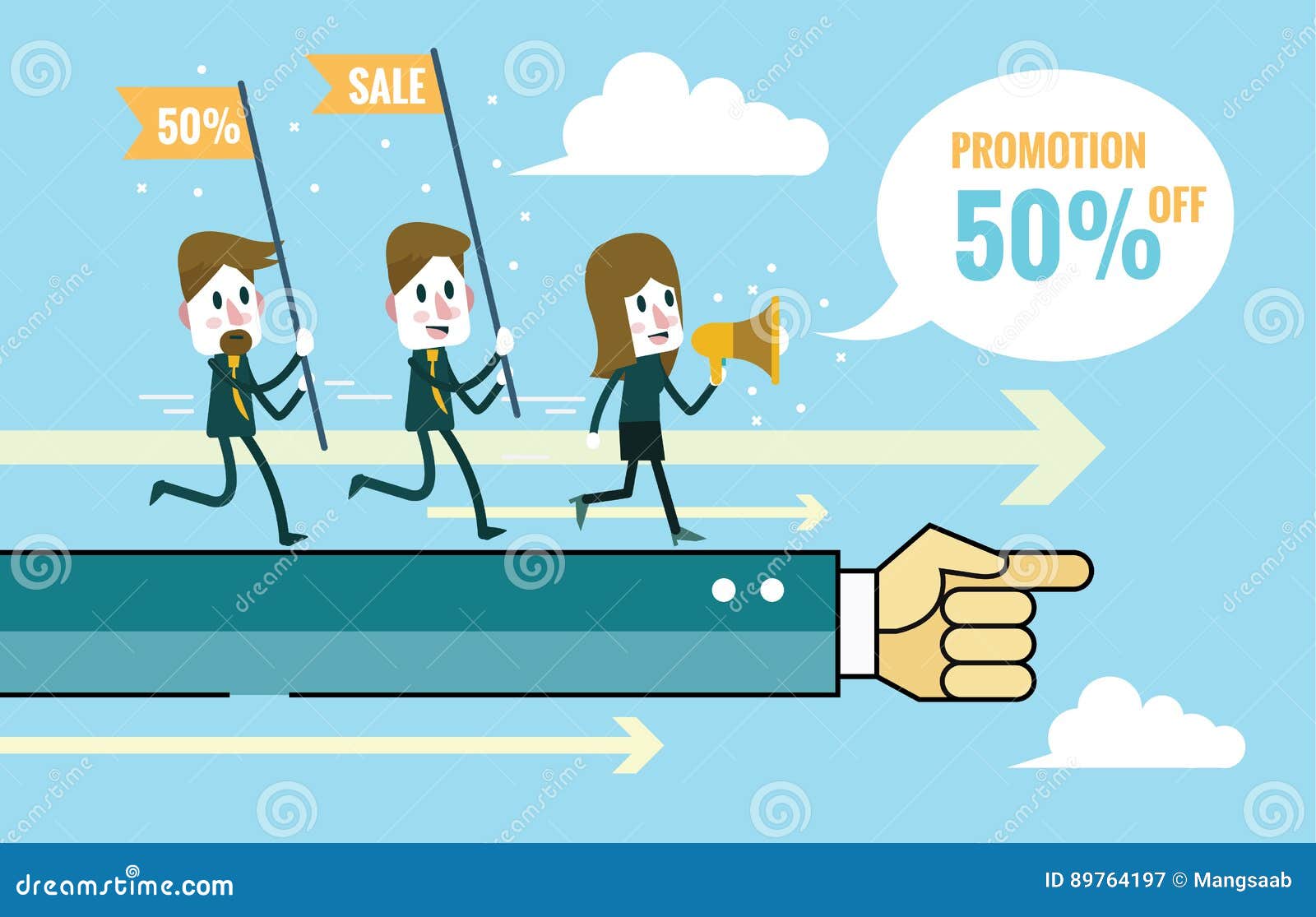 Marketing Teams Go Forward on Hand Command. Teamwork and Marketing Plan ...