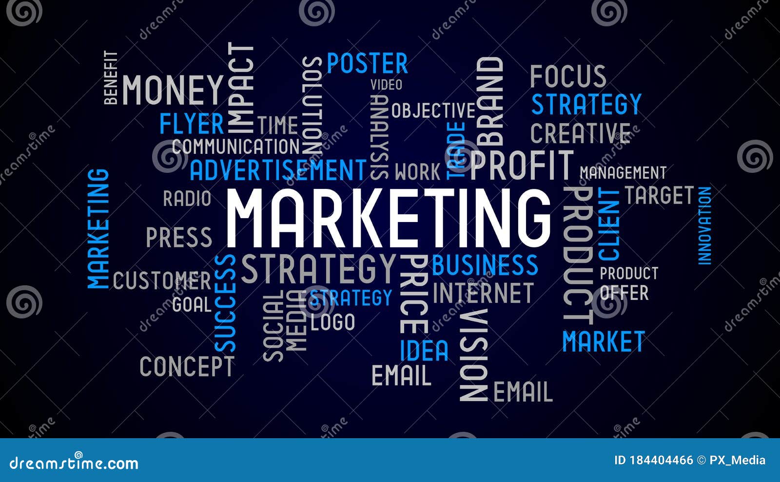 Marketing - Typographic Concept, Black Background Stock Illustration ...
