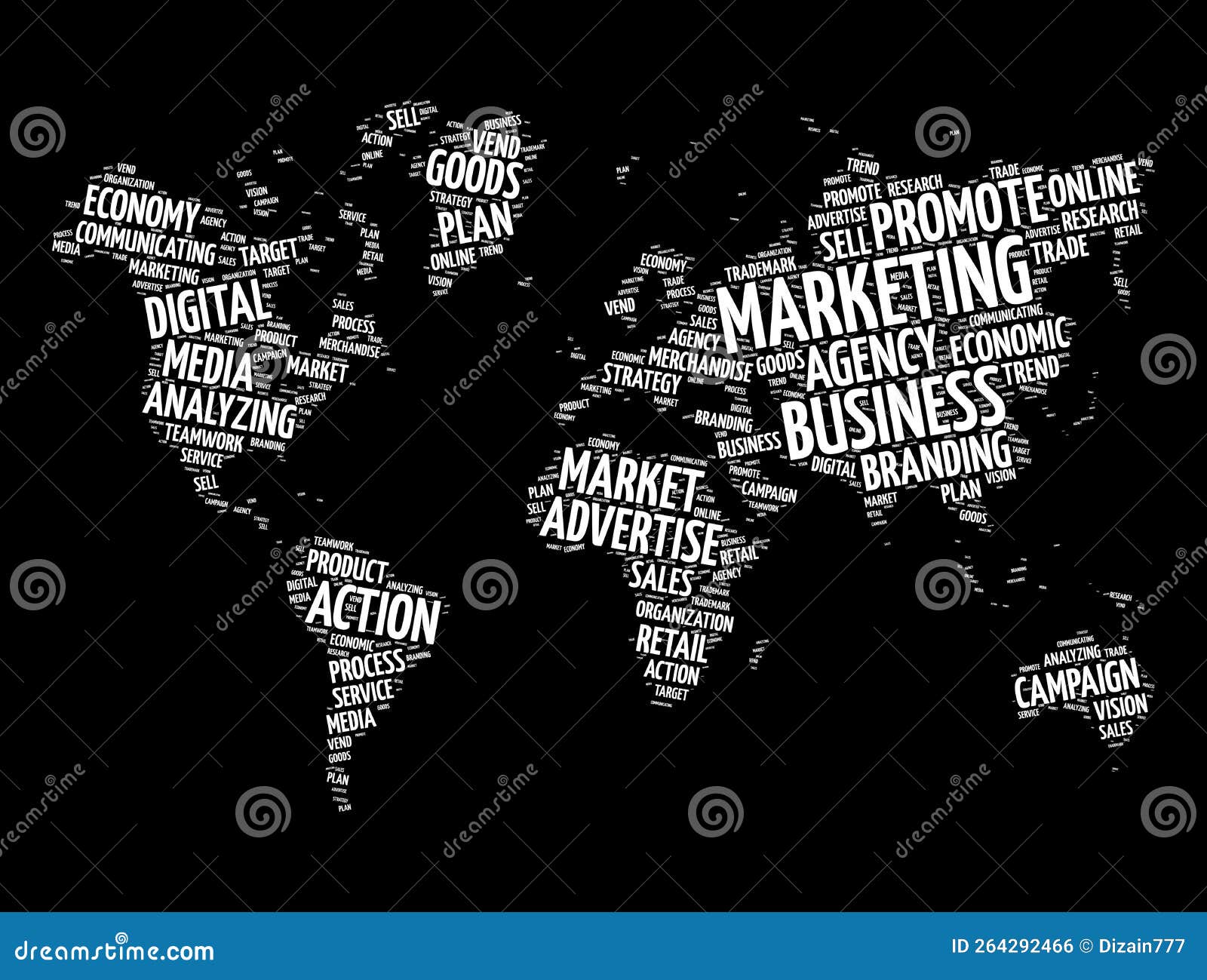 Marketing Word Cloud in Shape of World Map, Business Concept Background ...