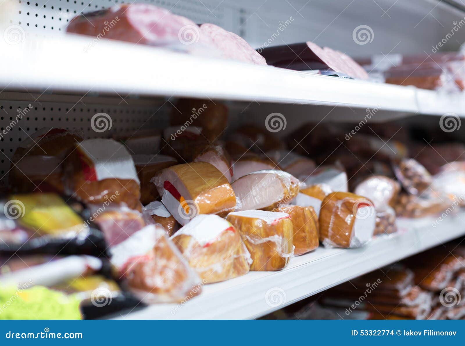 Marketplace with Vacuum Meat Products Stock Photo - Image of business ...
