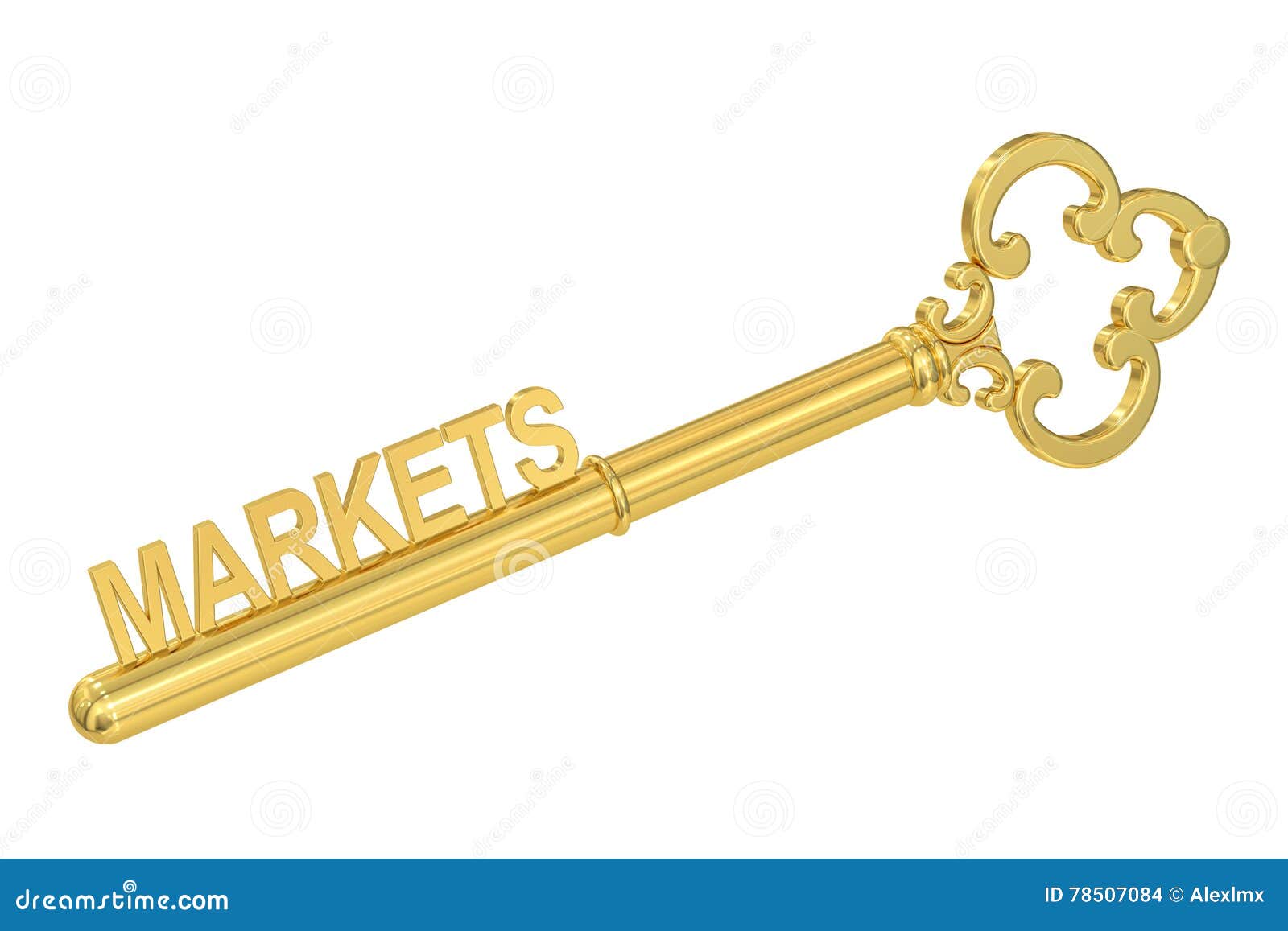 Markets Concept with Golden Key, 3D Stock Illustration - Illustration ...